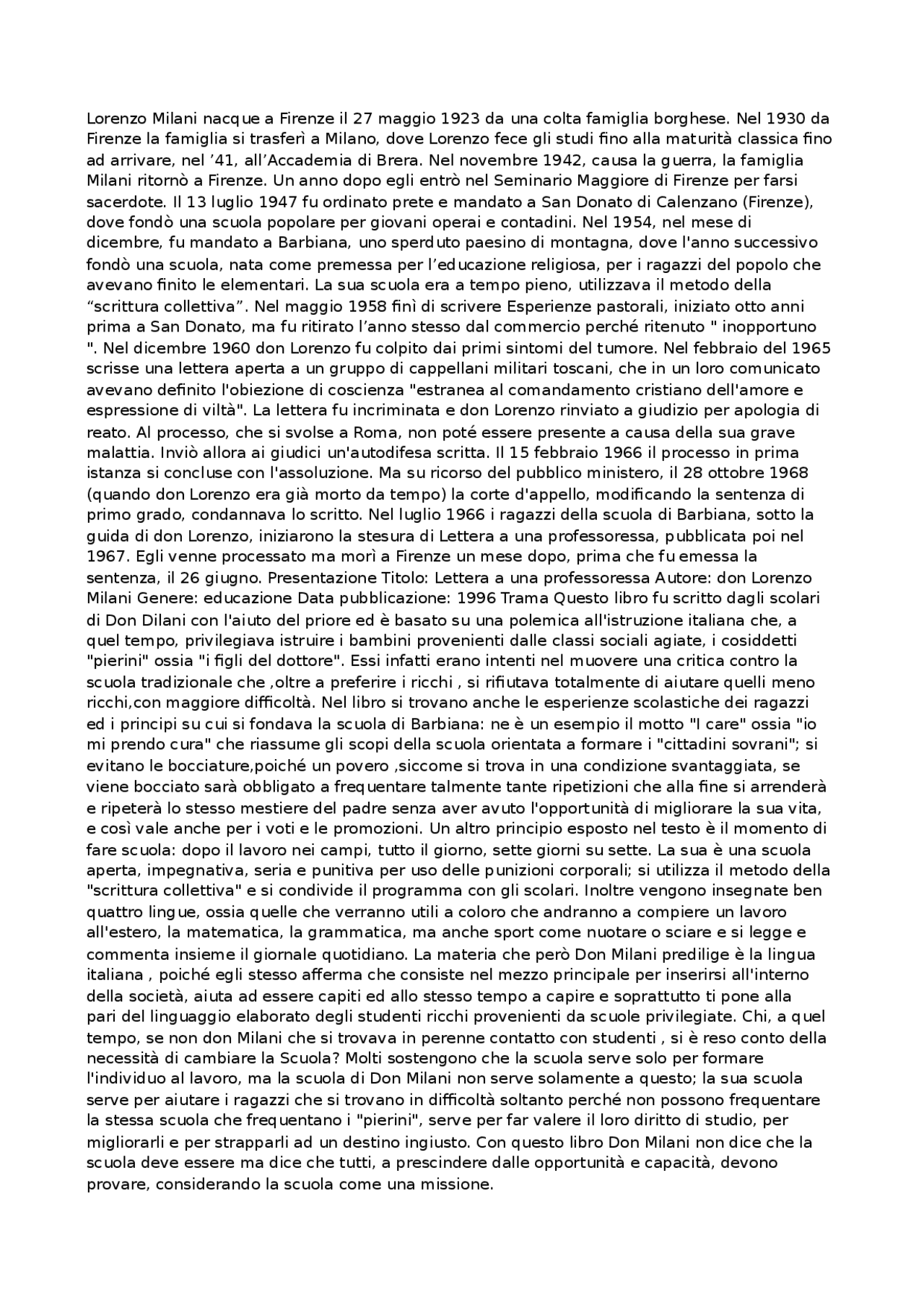 Lettera Ad Una Professoressa Docsity