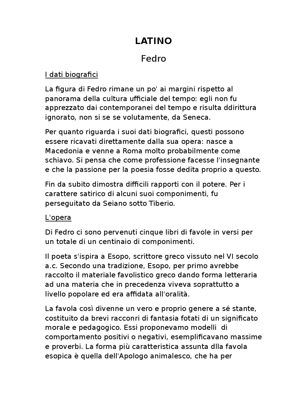 Fedro e la sua filosofia - Docsity