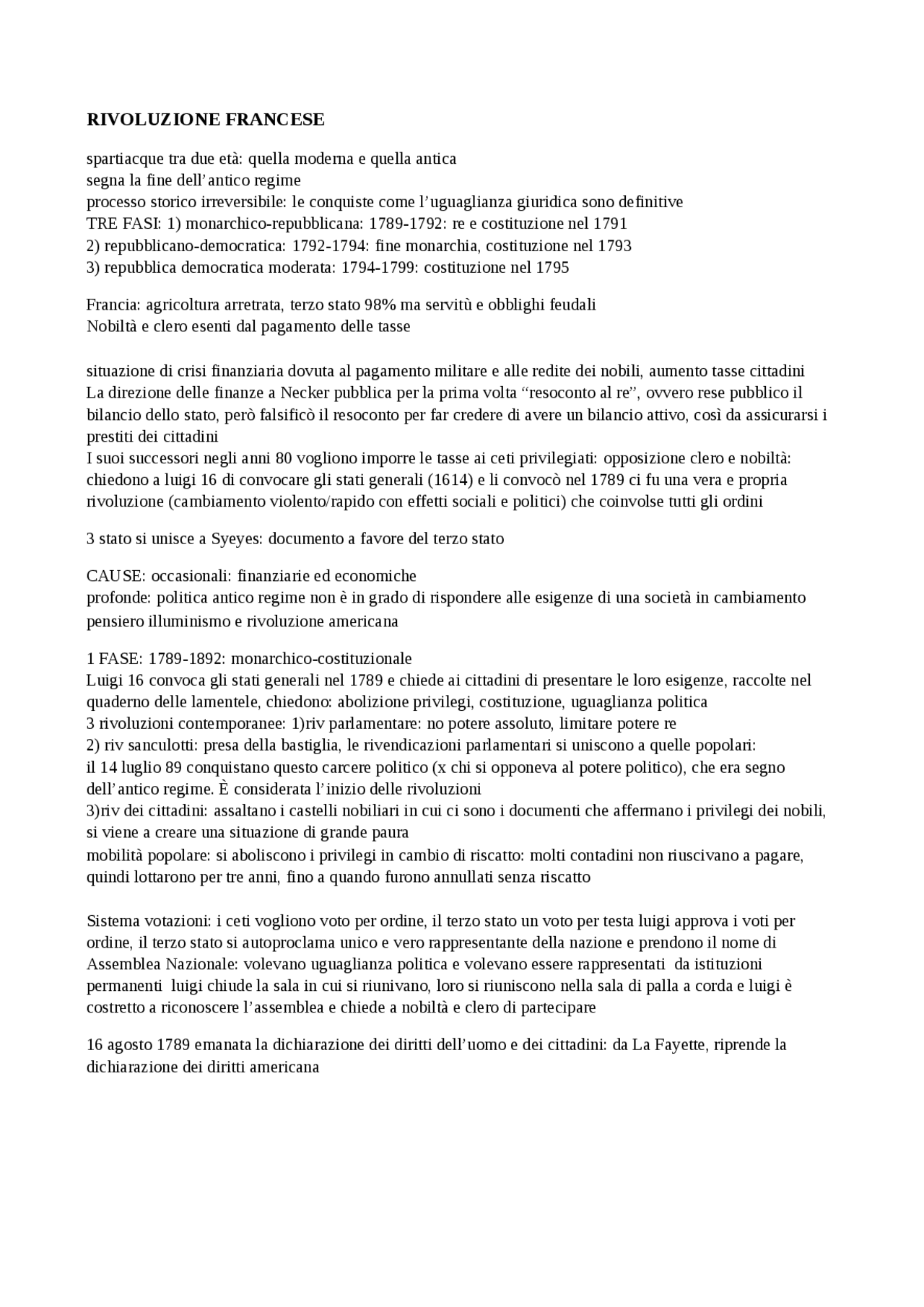 Riassunto Rivoluzione Francese Appunti Di Storia Docsity