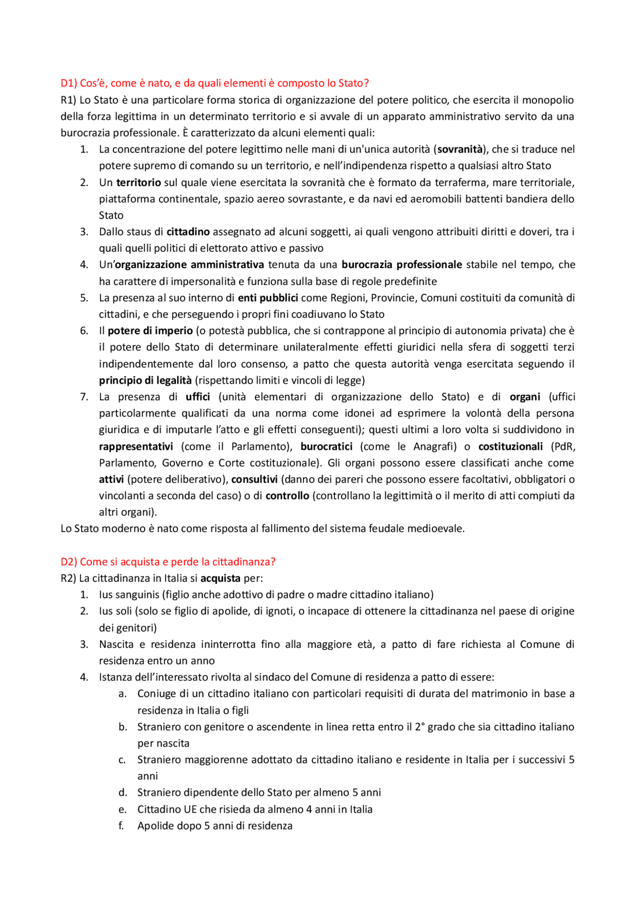 Domande e risposte diritto pubblico - Docsity