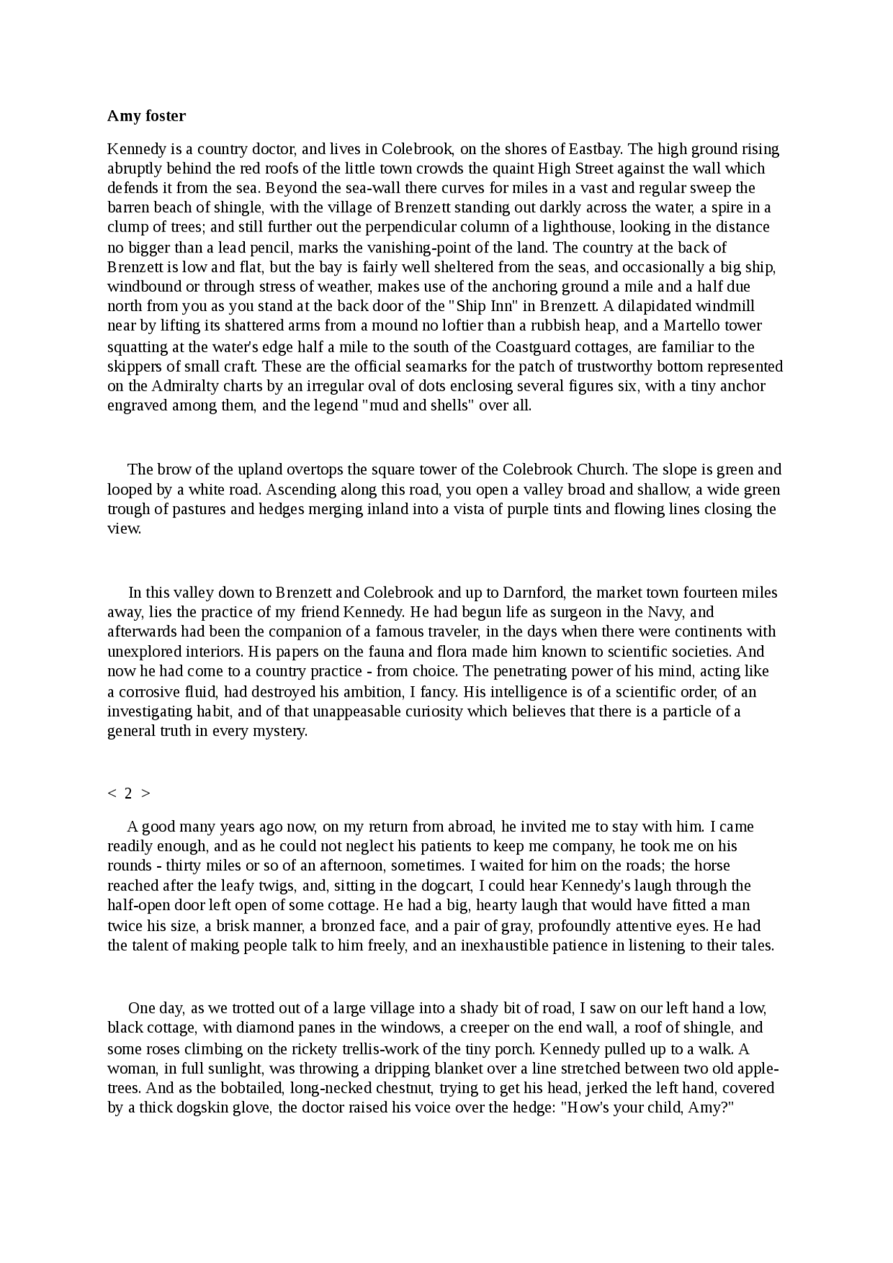 Amy Foster By Joseph Conrad - Docsity