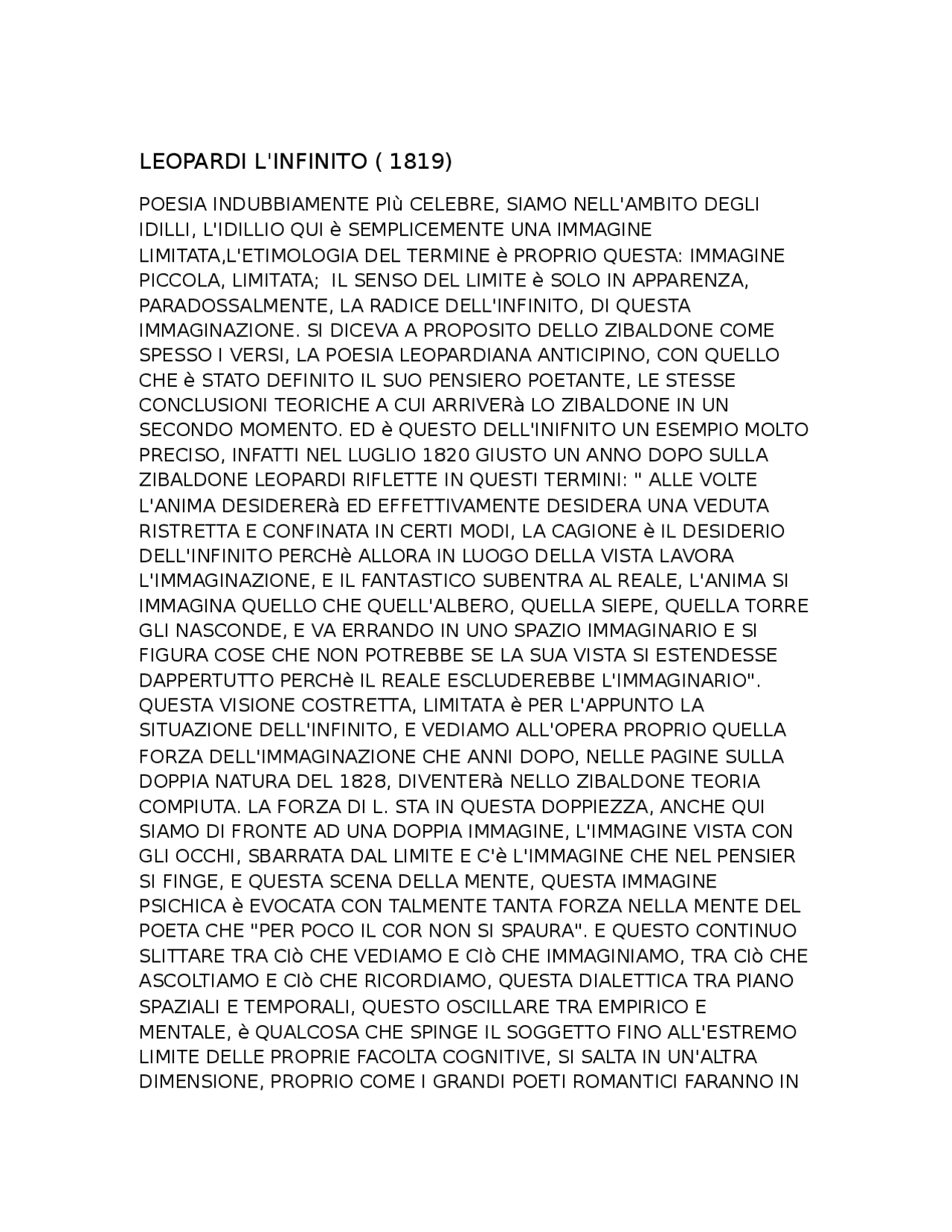 Linfinito Di Leopardi Docsity