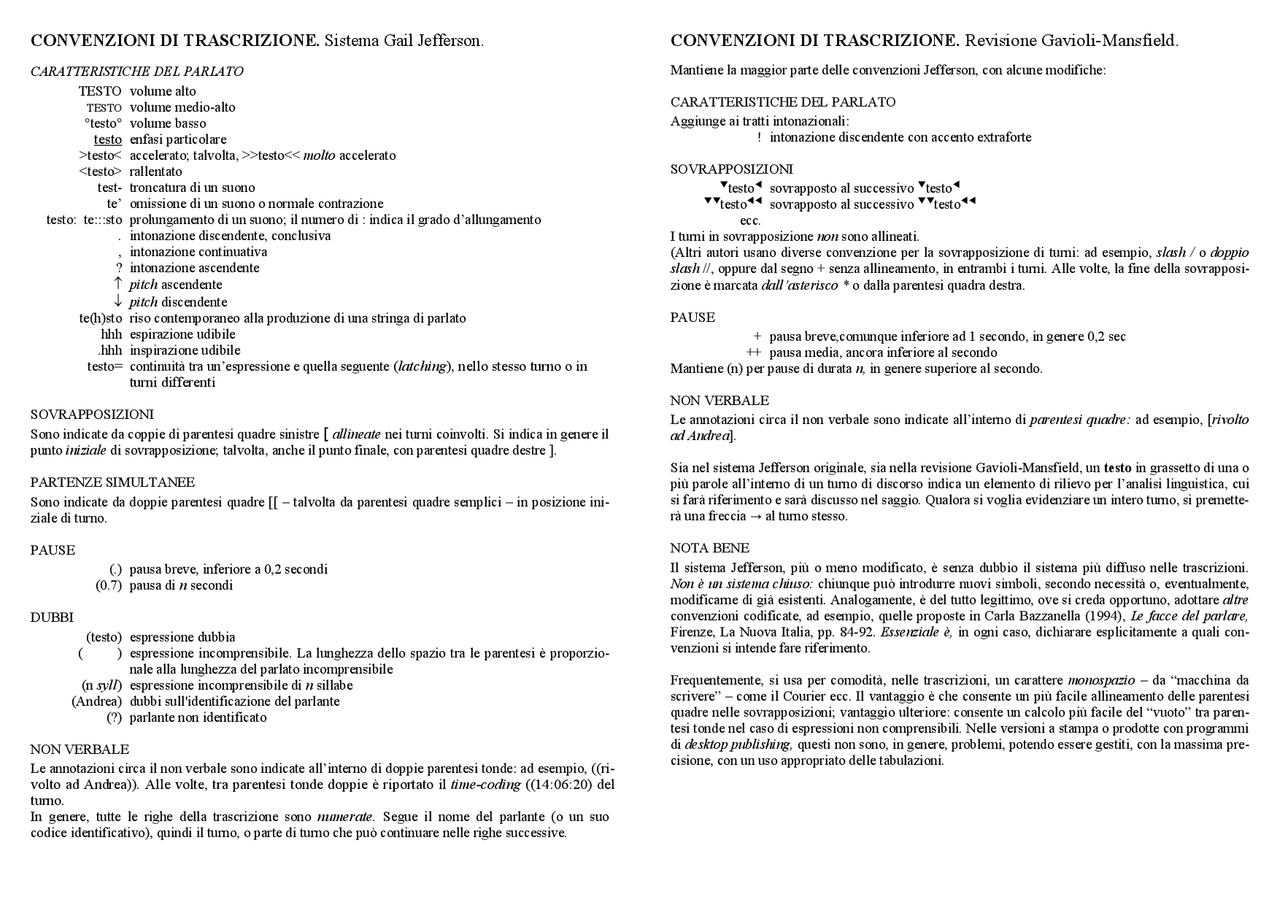 Convenzioni di trascrizione - Gail Jefferson - Docsity