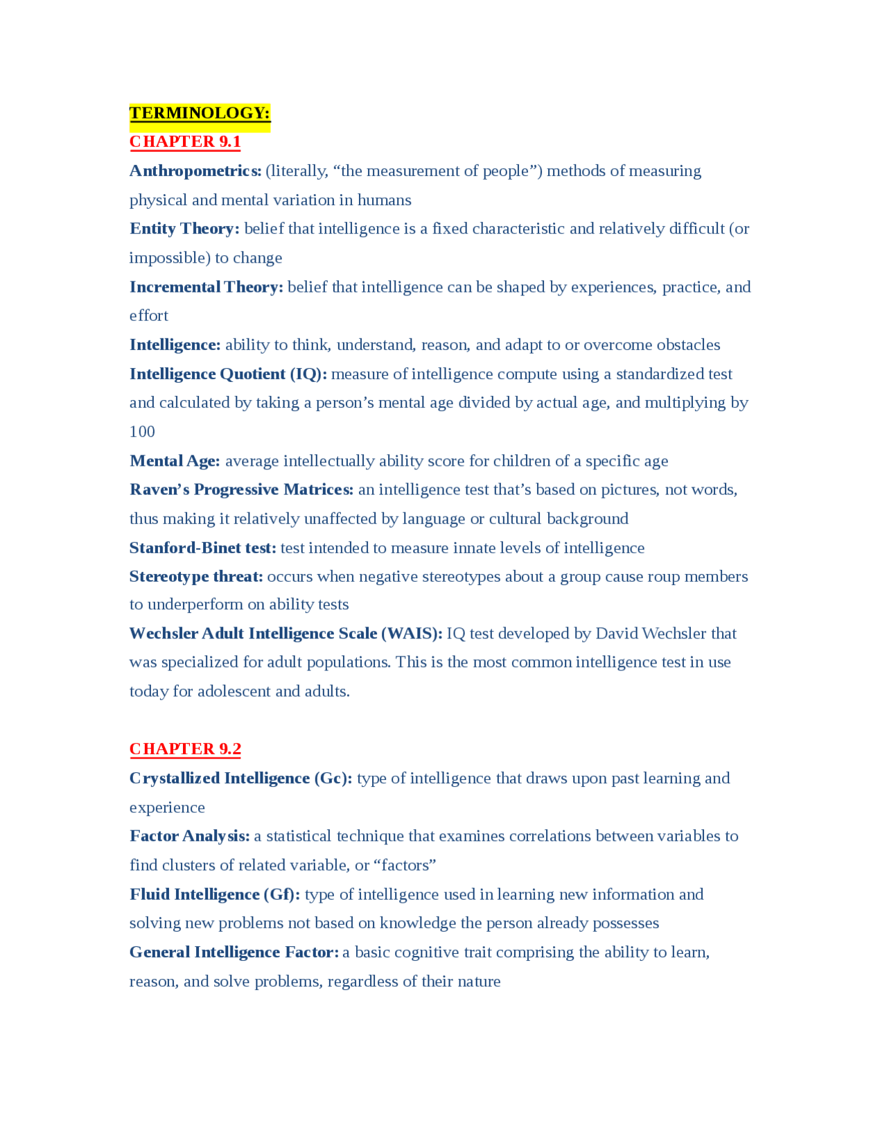 Psychology terminology - Docsity