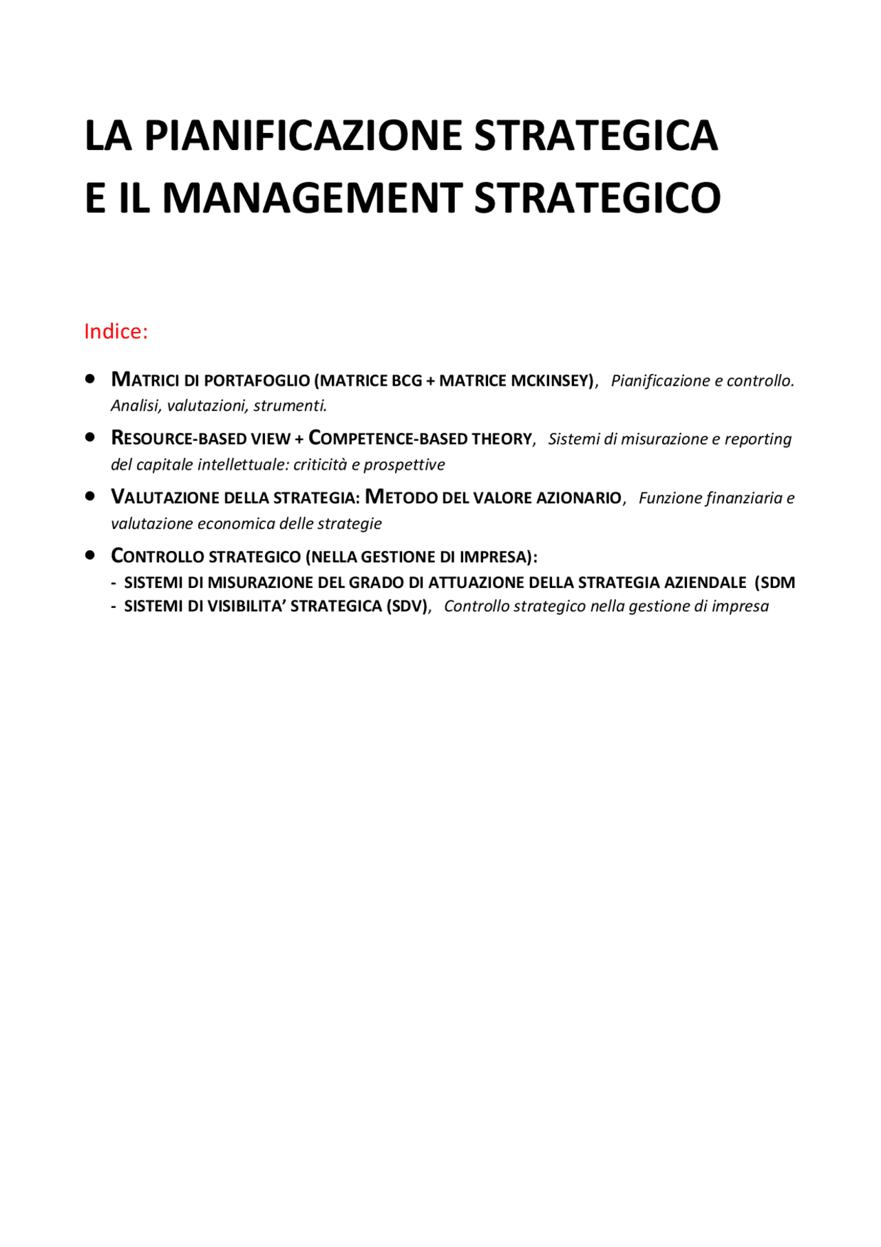 Riassunto Dispensa Controllo Strategico Docsity