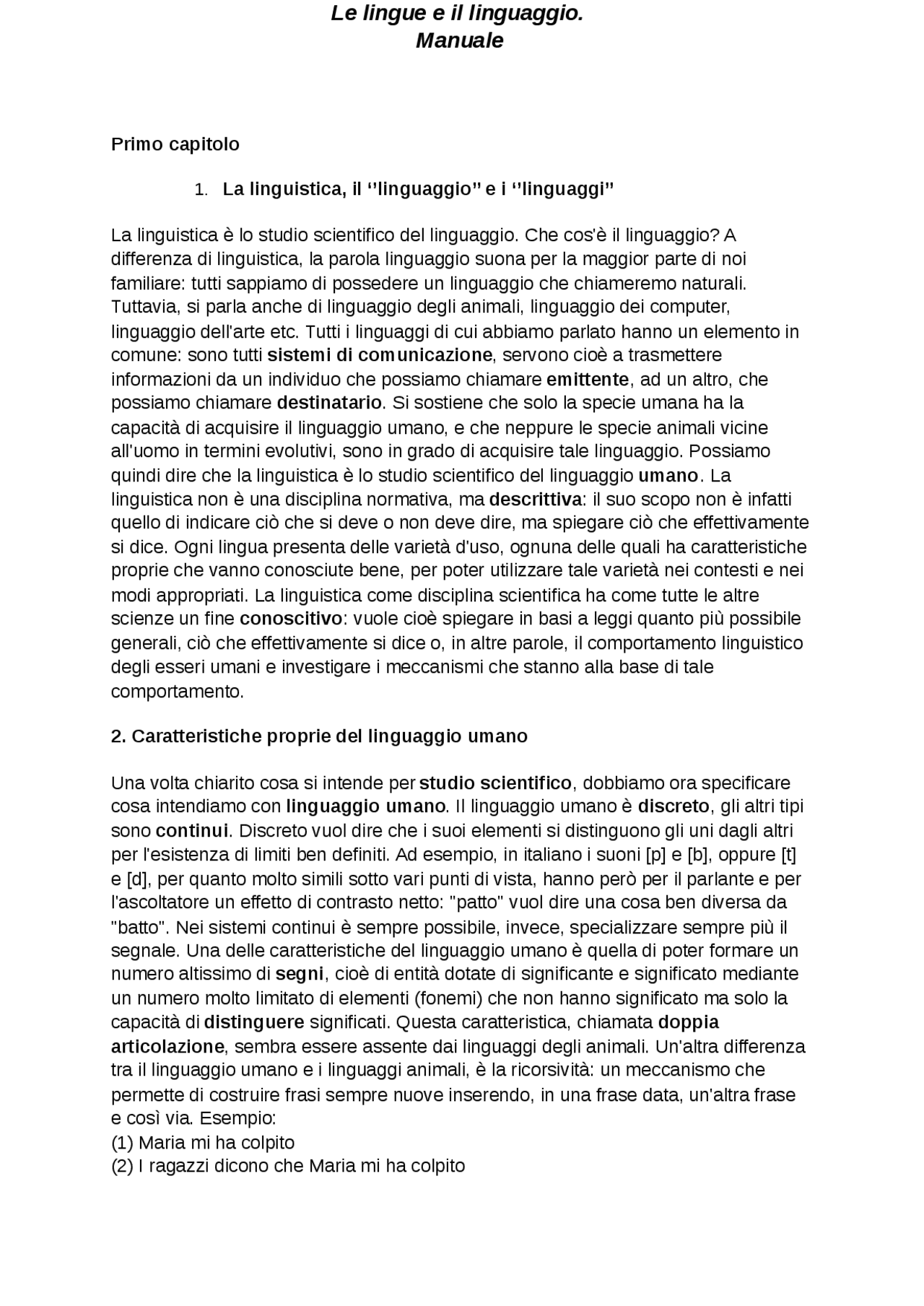 Le Lingue E Il Linguaggio Graffi E Scalise Docsity