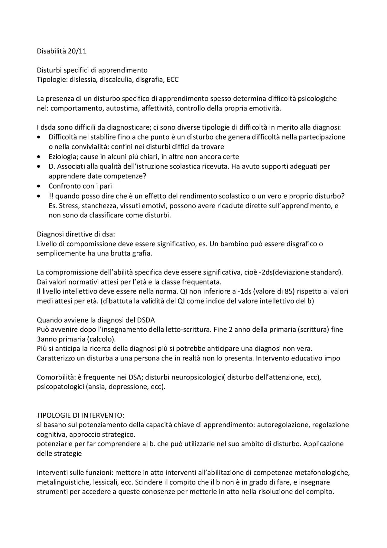 Disturbi Specifici Di Apprendimento Docsity