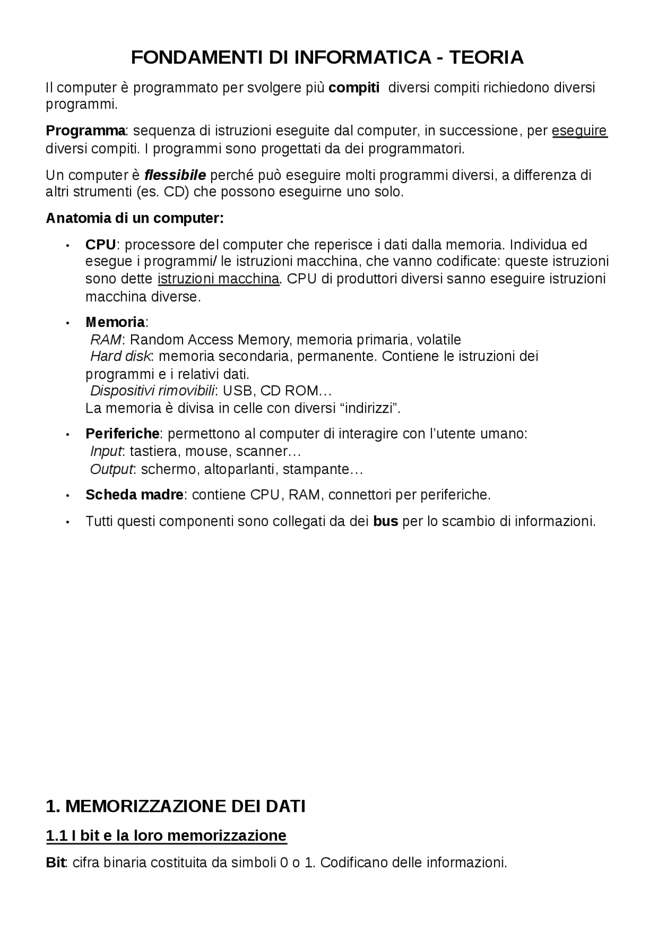 Fondamenti Di Informatica Teoria Docsity