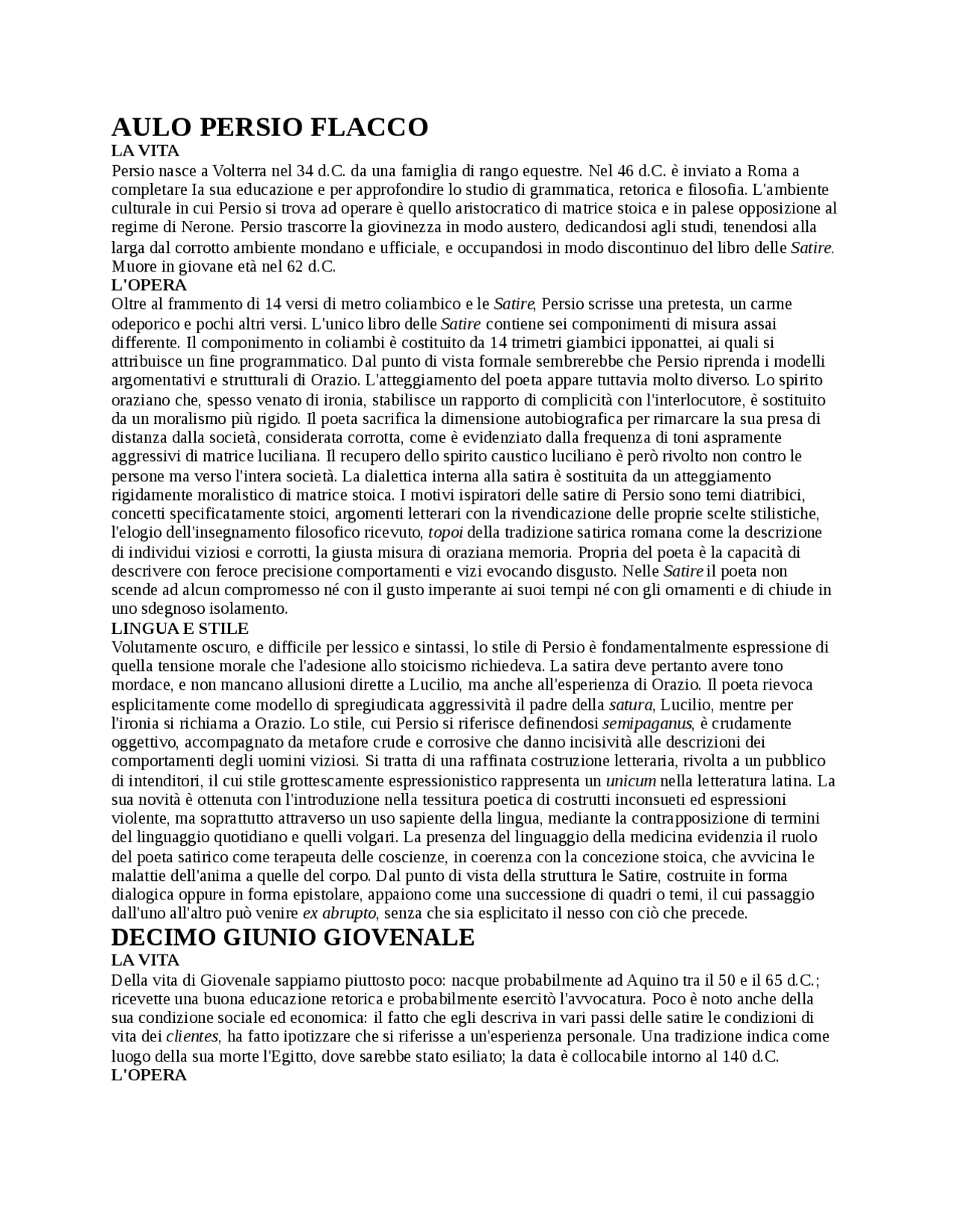 Persio E Giovenale Satira Latina Docsity