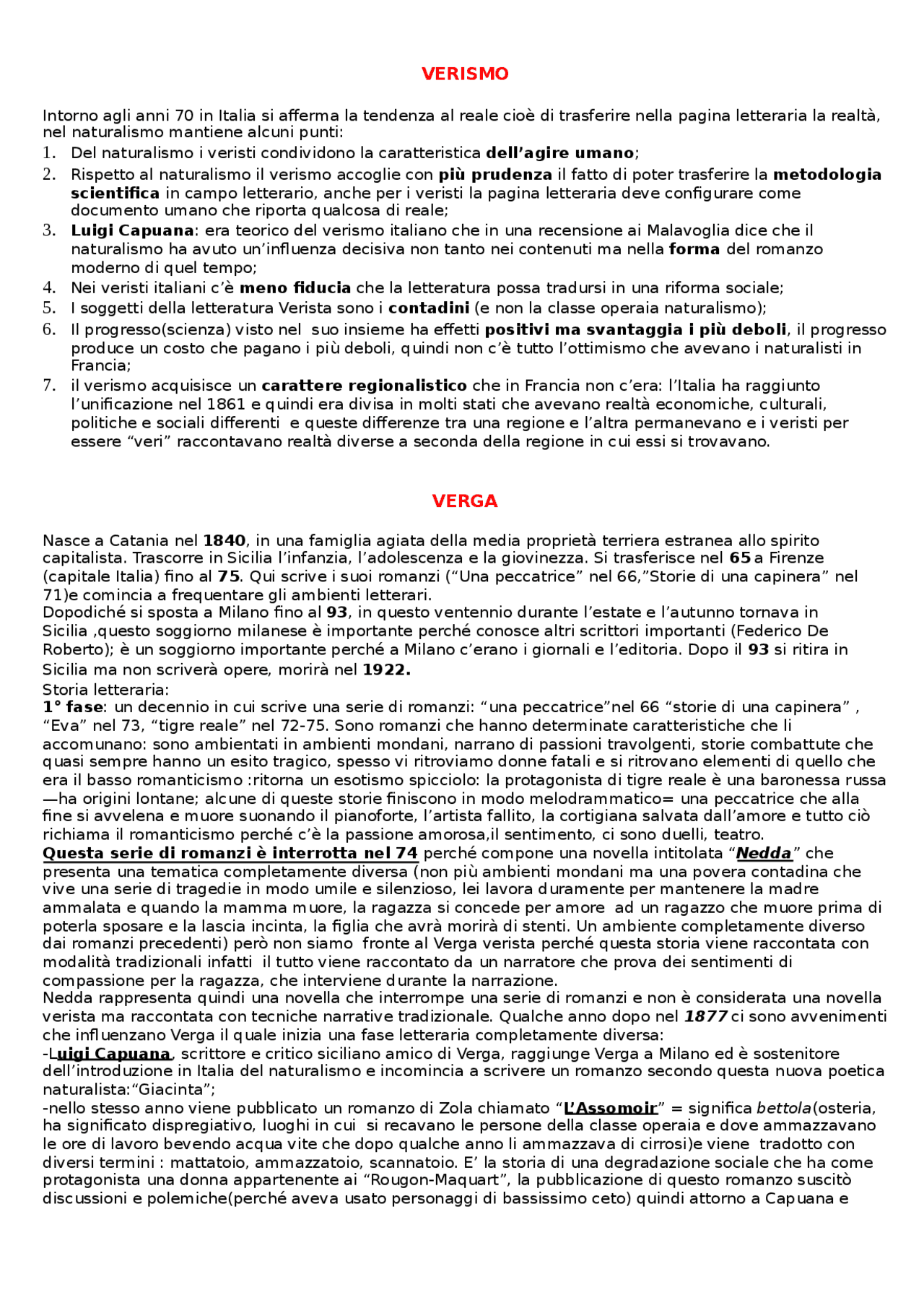 Verismo e Verga: vita e fasi - Docsity