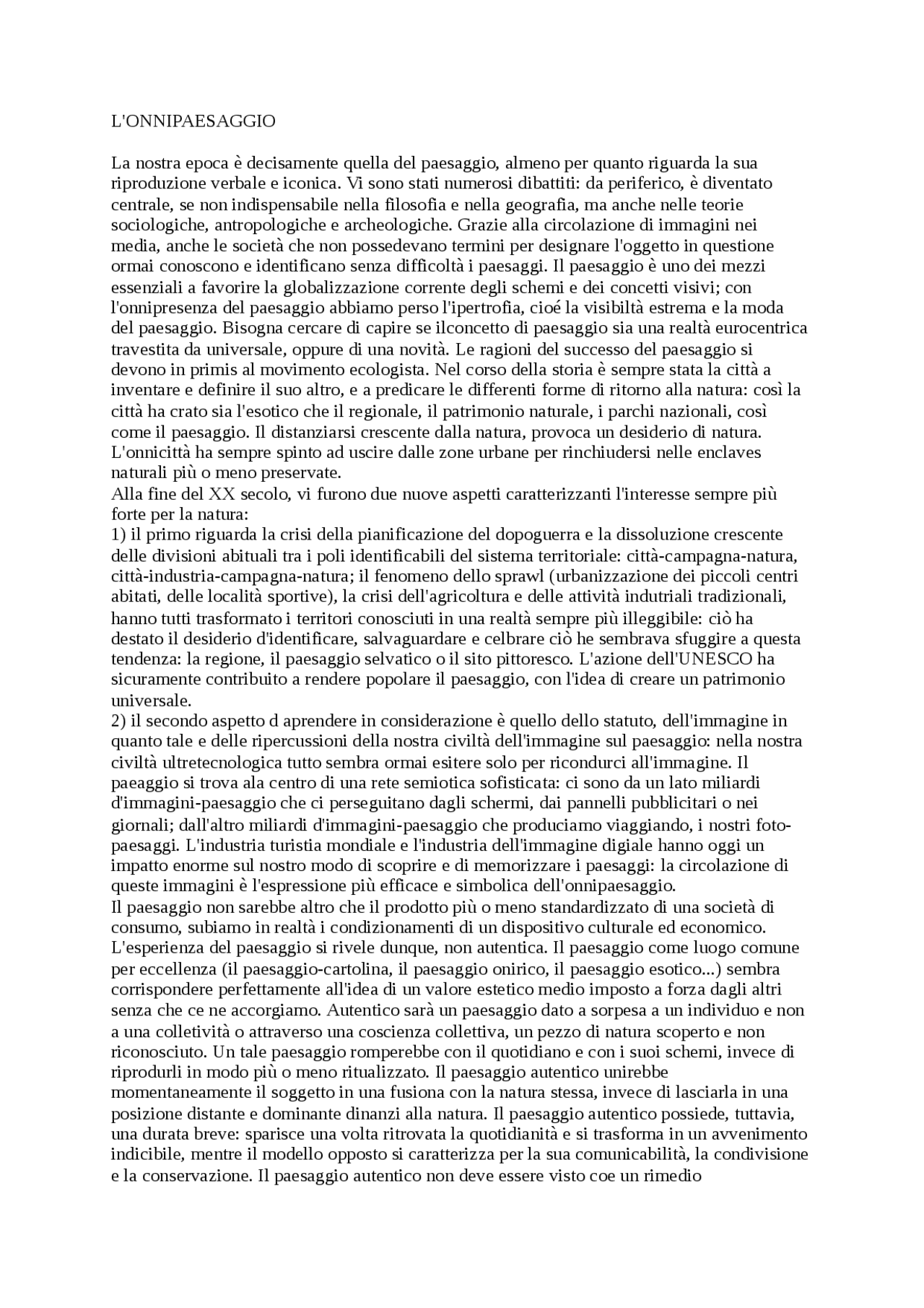 Il Paesaggio Michael Jakob Docsity