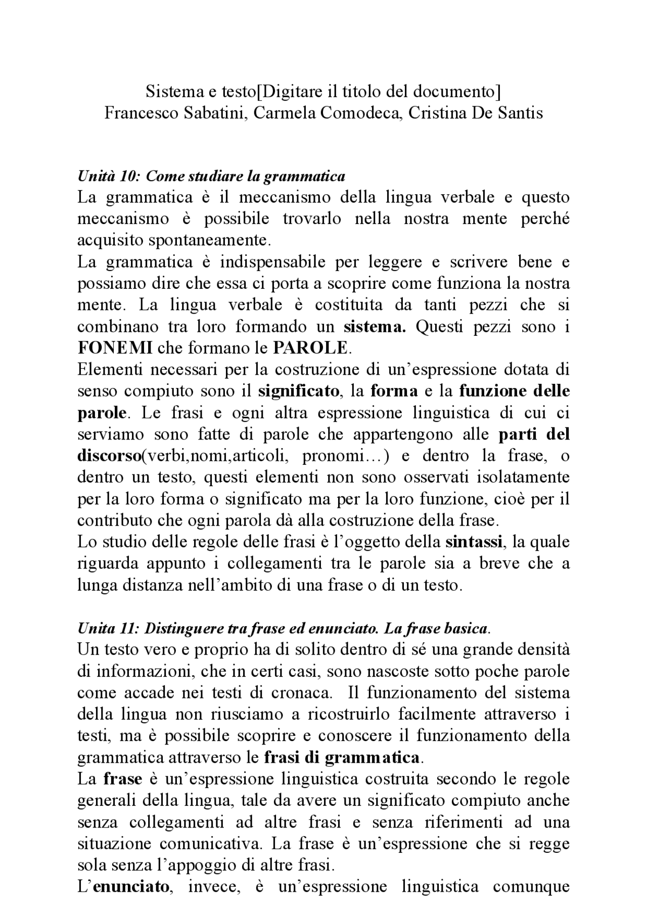 Grammatica Valenziale Docsity