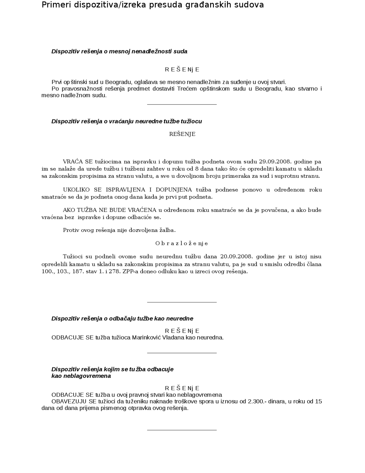 Dispozitivi - gradjansko pravo | Skripte' predlog Pravo - Docsity