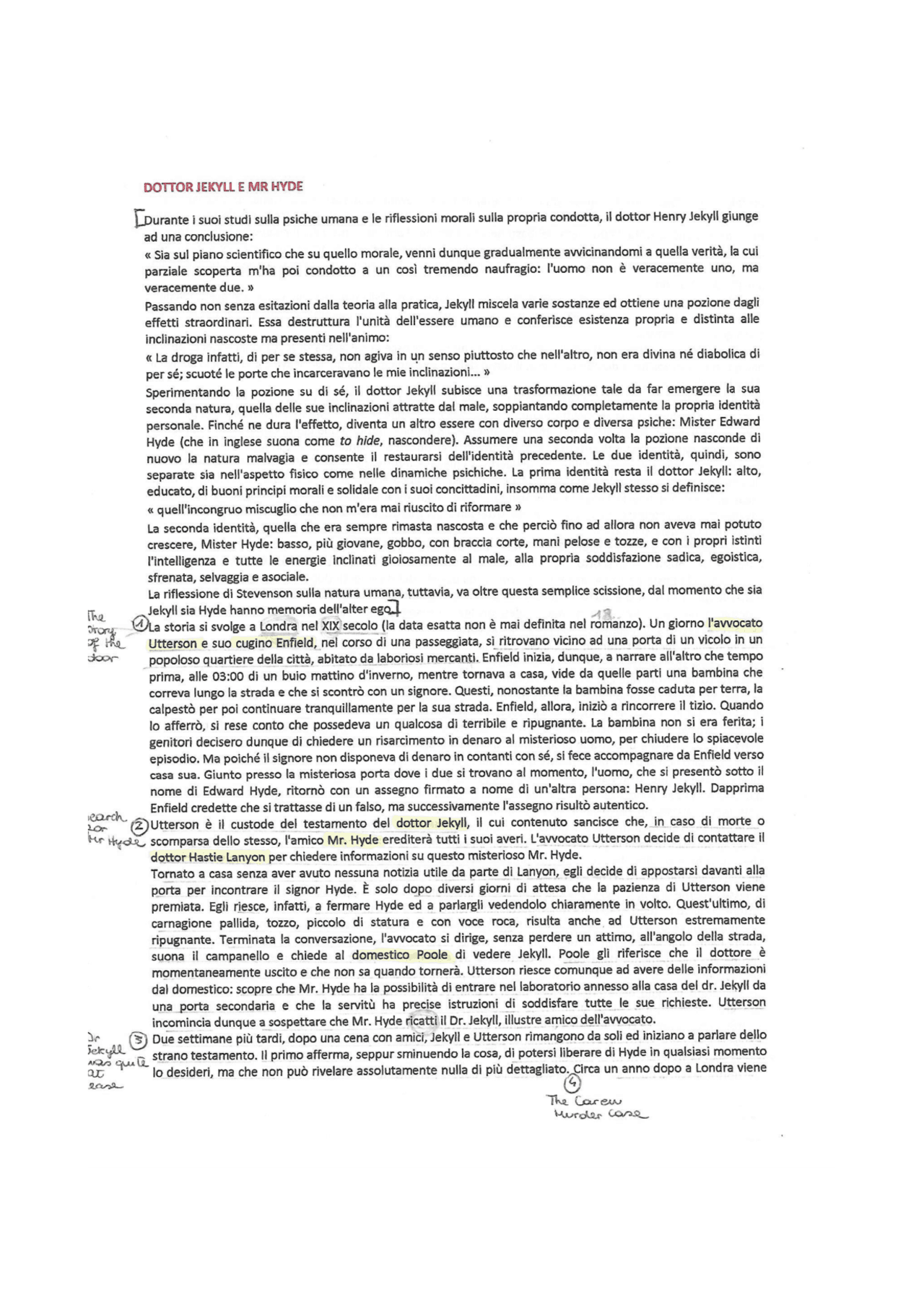 Lo Strano Caso Del Dr Jekyll E Mr Hyde Docsity