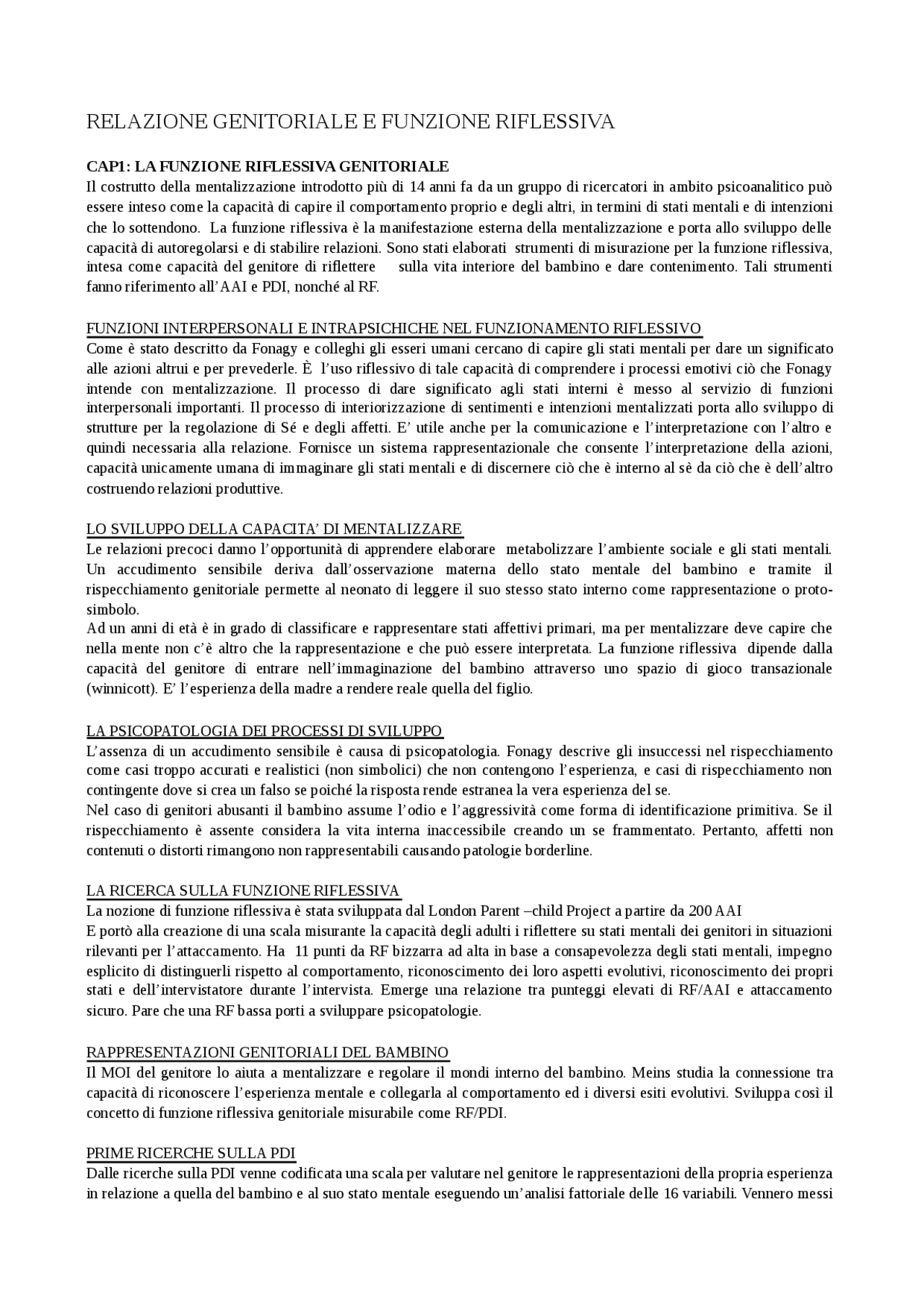 Relazione Genitoriale E Funzione Riflessiva Docsity