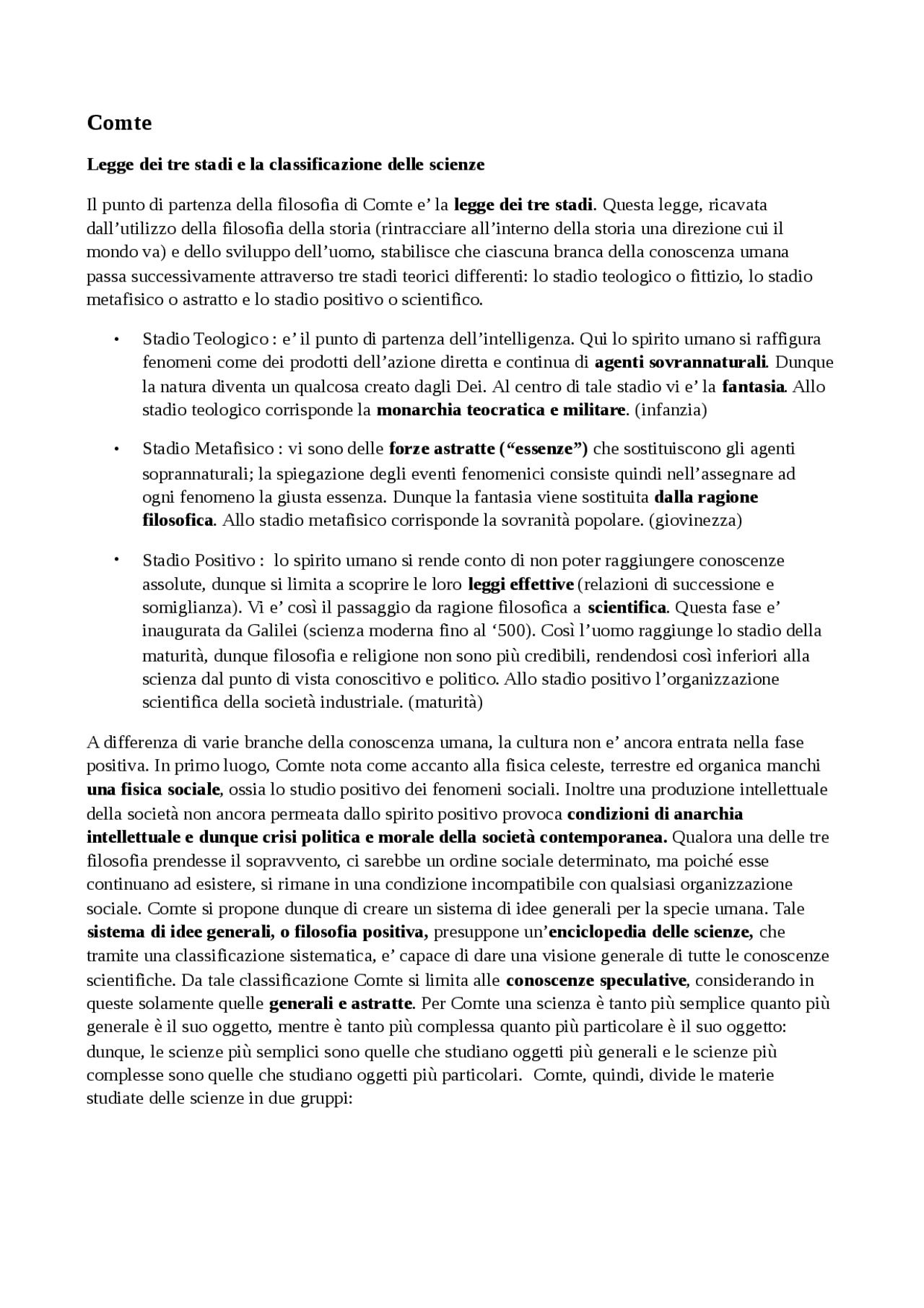 Auguste Comte Riassunto Docsity
