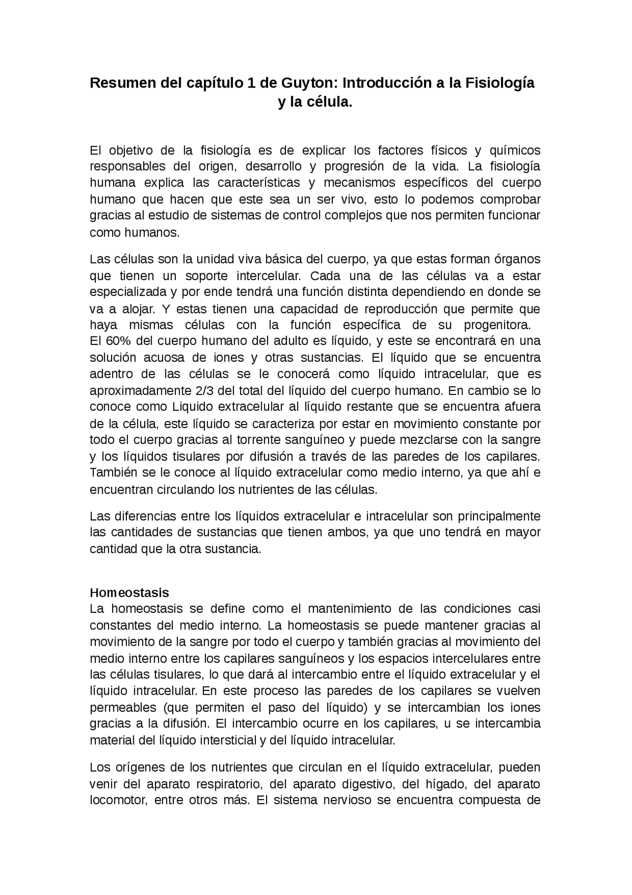 Resumen Cap 1 Guyton Docsity