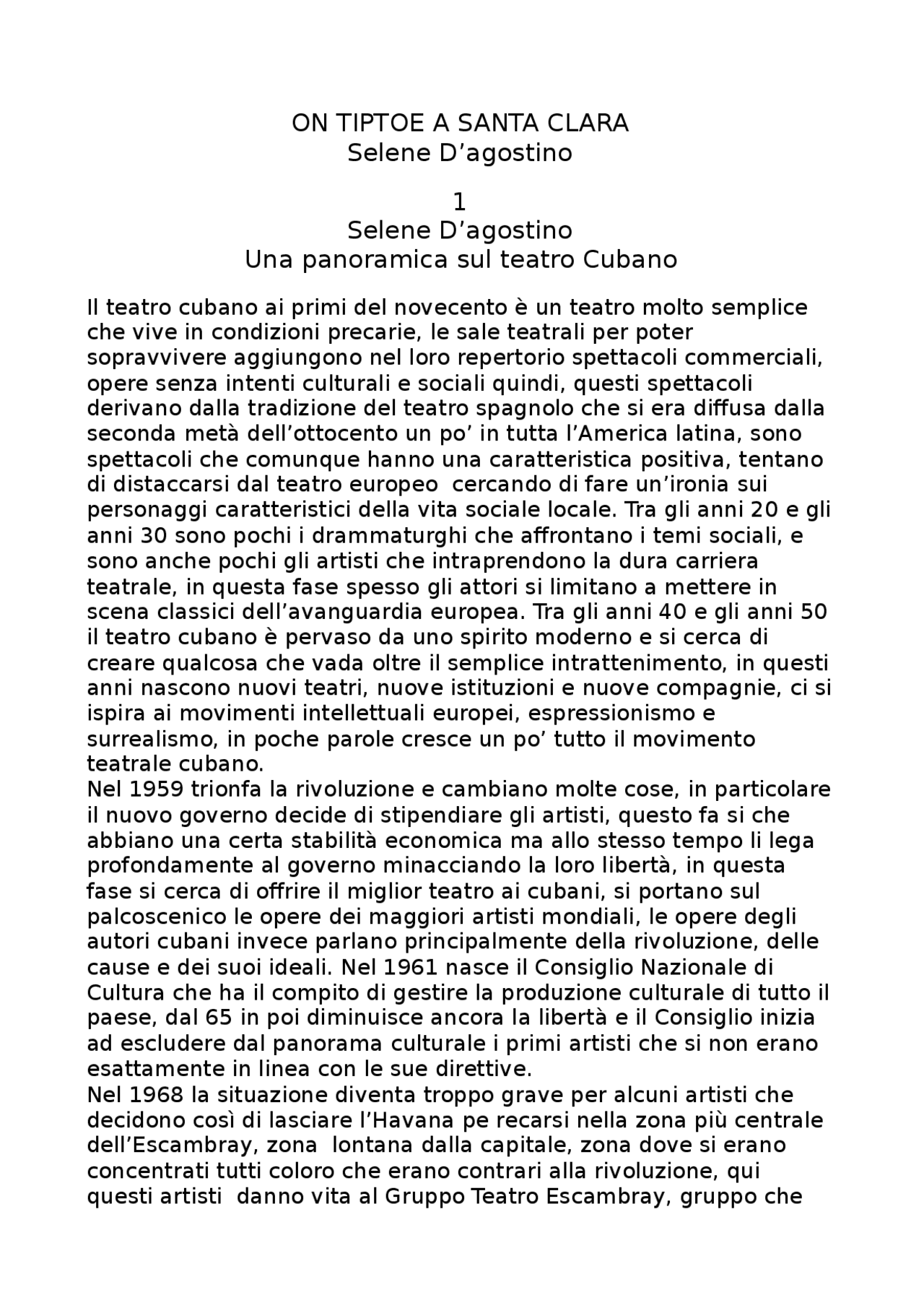 On Tiptoe a Santa Clara - Docsity