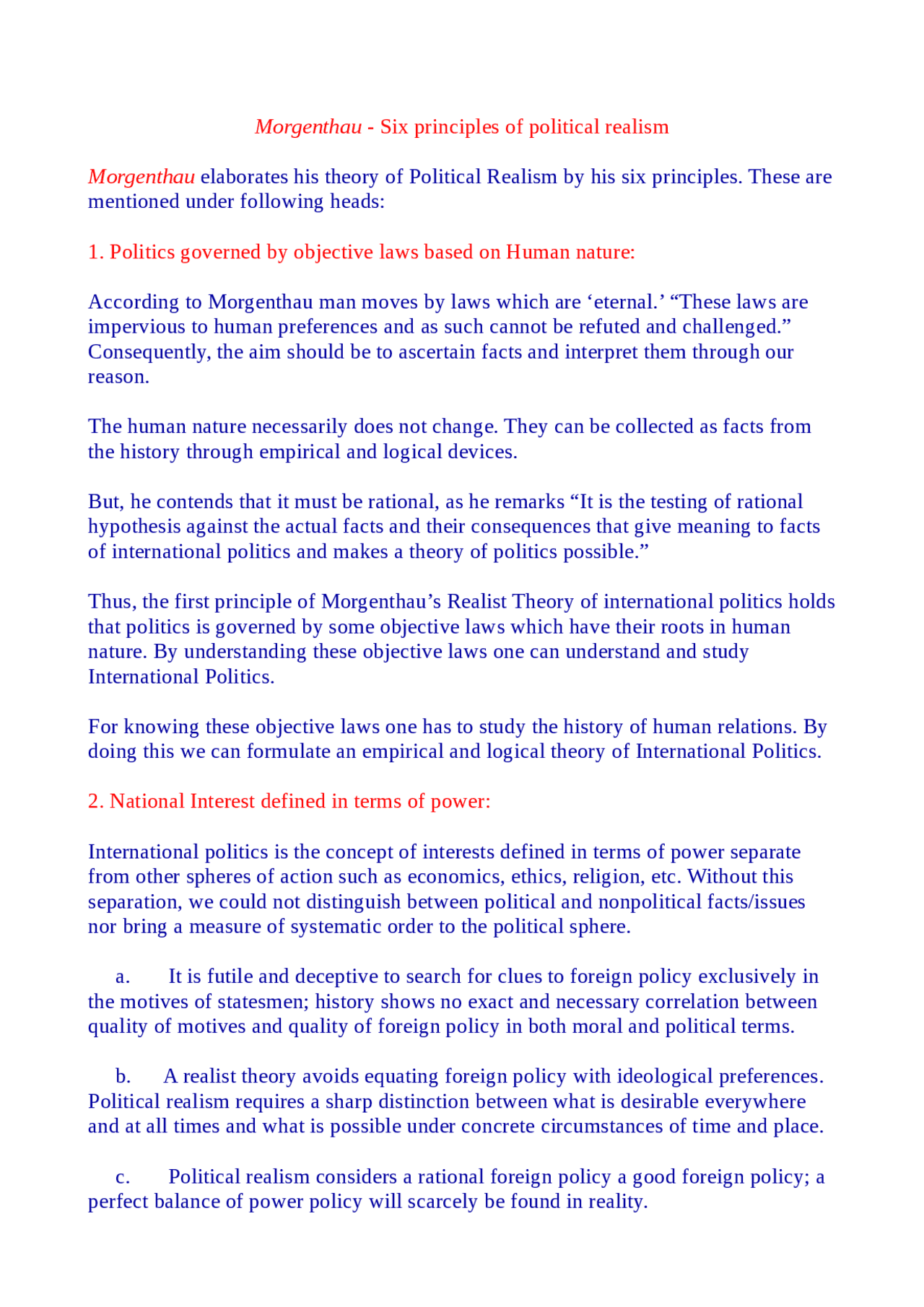 Morgenthau - Six principles of political realism | Sintesi del corso di ...