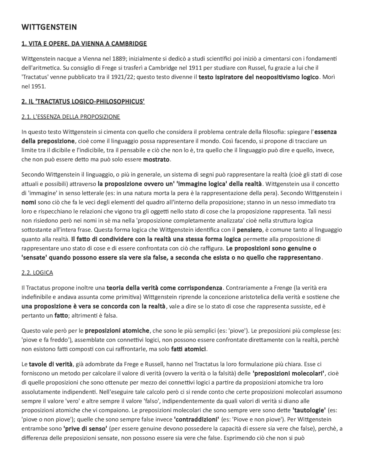 Wittgenstein E La Filosofia Del Linguaggio Docsity