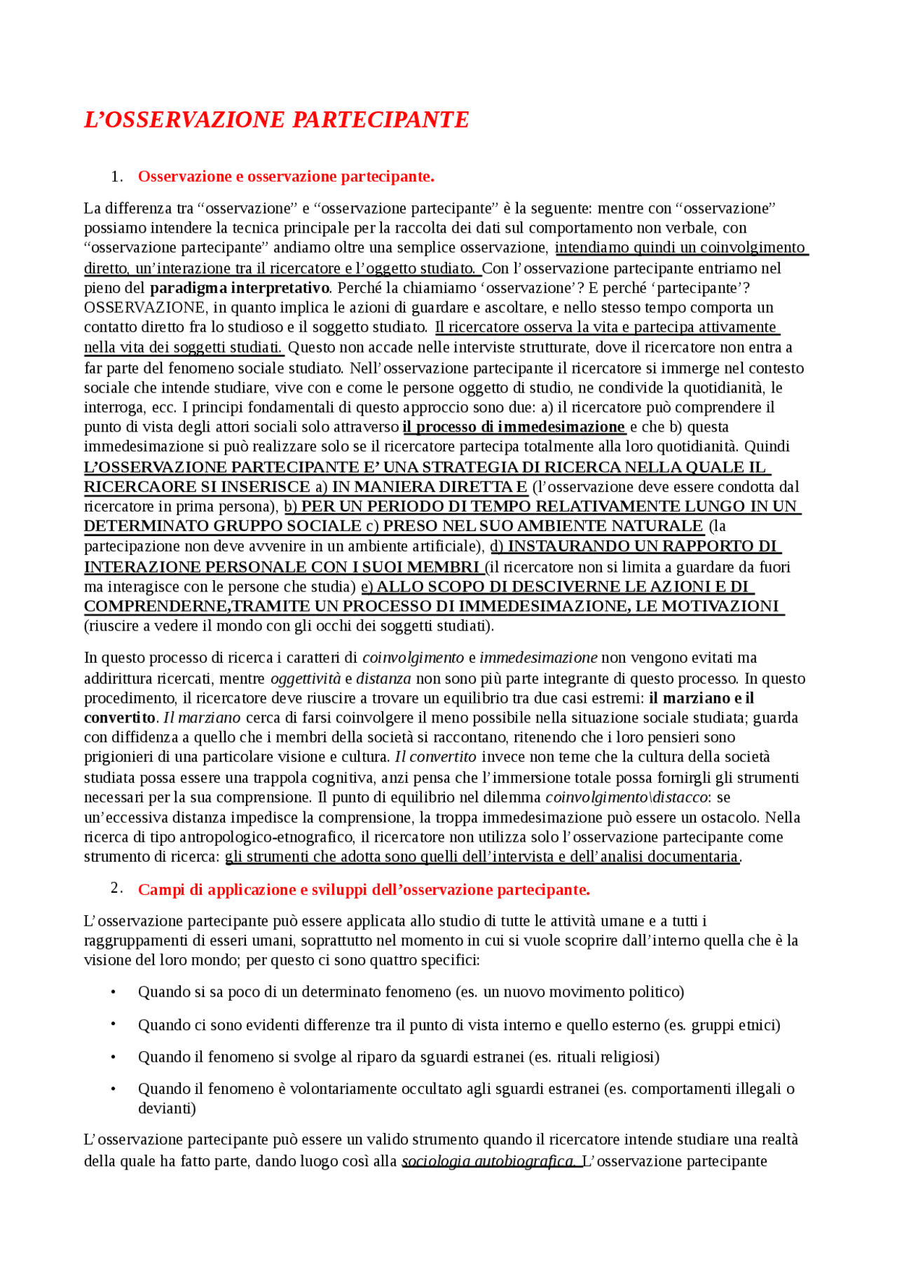 Osservazione Partecipante Docsity