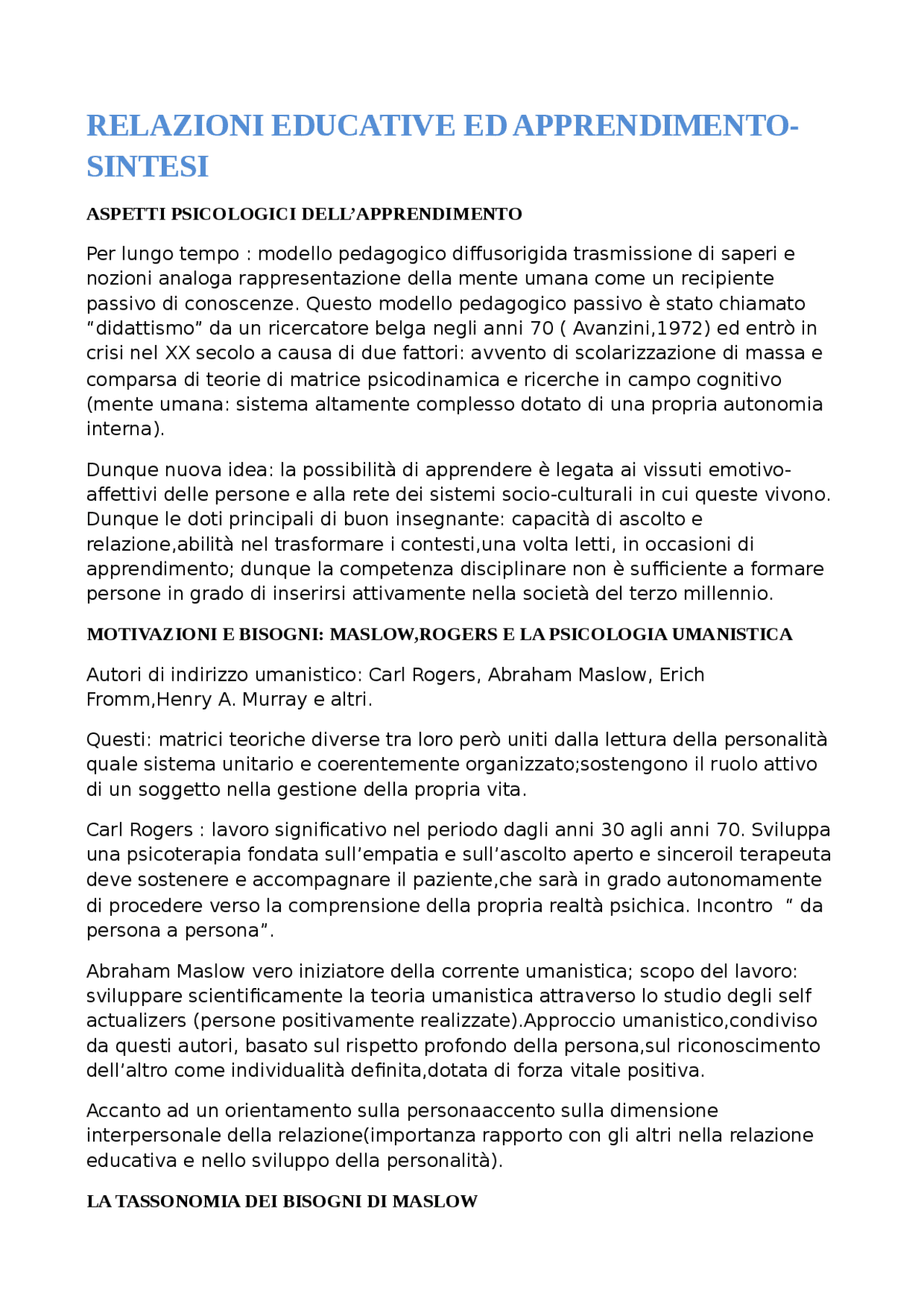 Relazioni Educative Ed Apprendimento Capurso Docsity