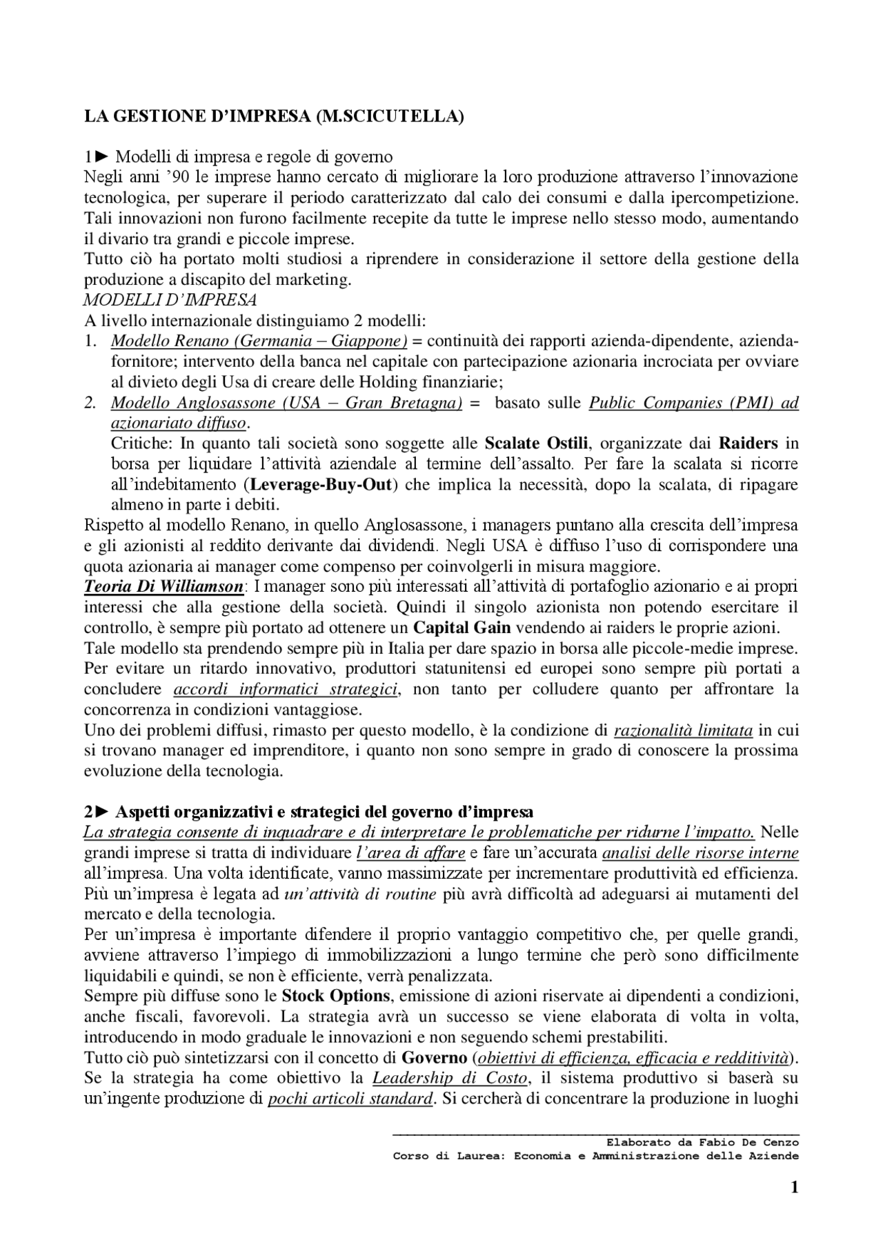 Riassunto Gestione Dimpresa Docsity