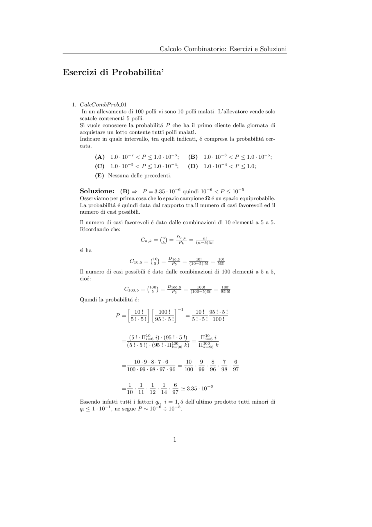 Esercizi Prof Motta Calcolo Combinatorio Docsity