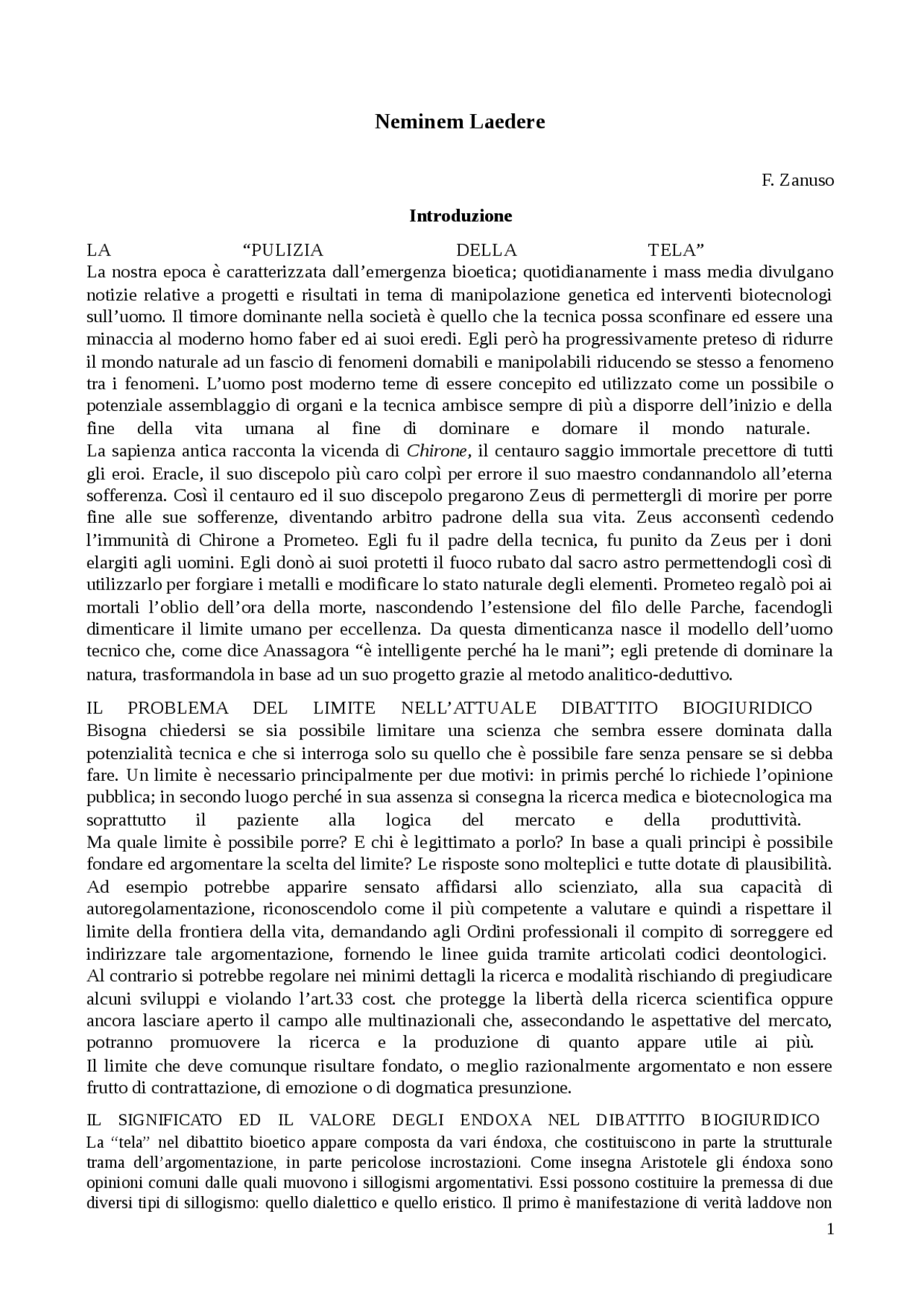 Neminem Laedere, Francesca Zanuso - Docsity