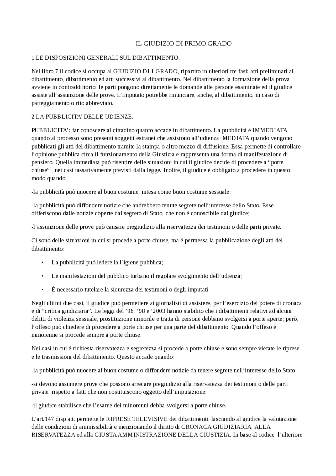 Il Giudizio Di Primo Grado Docsity