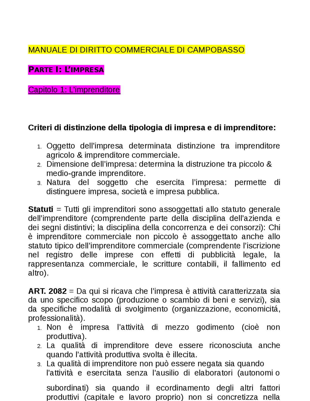 Schemi Di Diritto Commerciale Di Campobasso Docsity