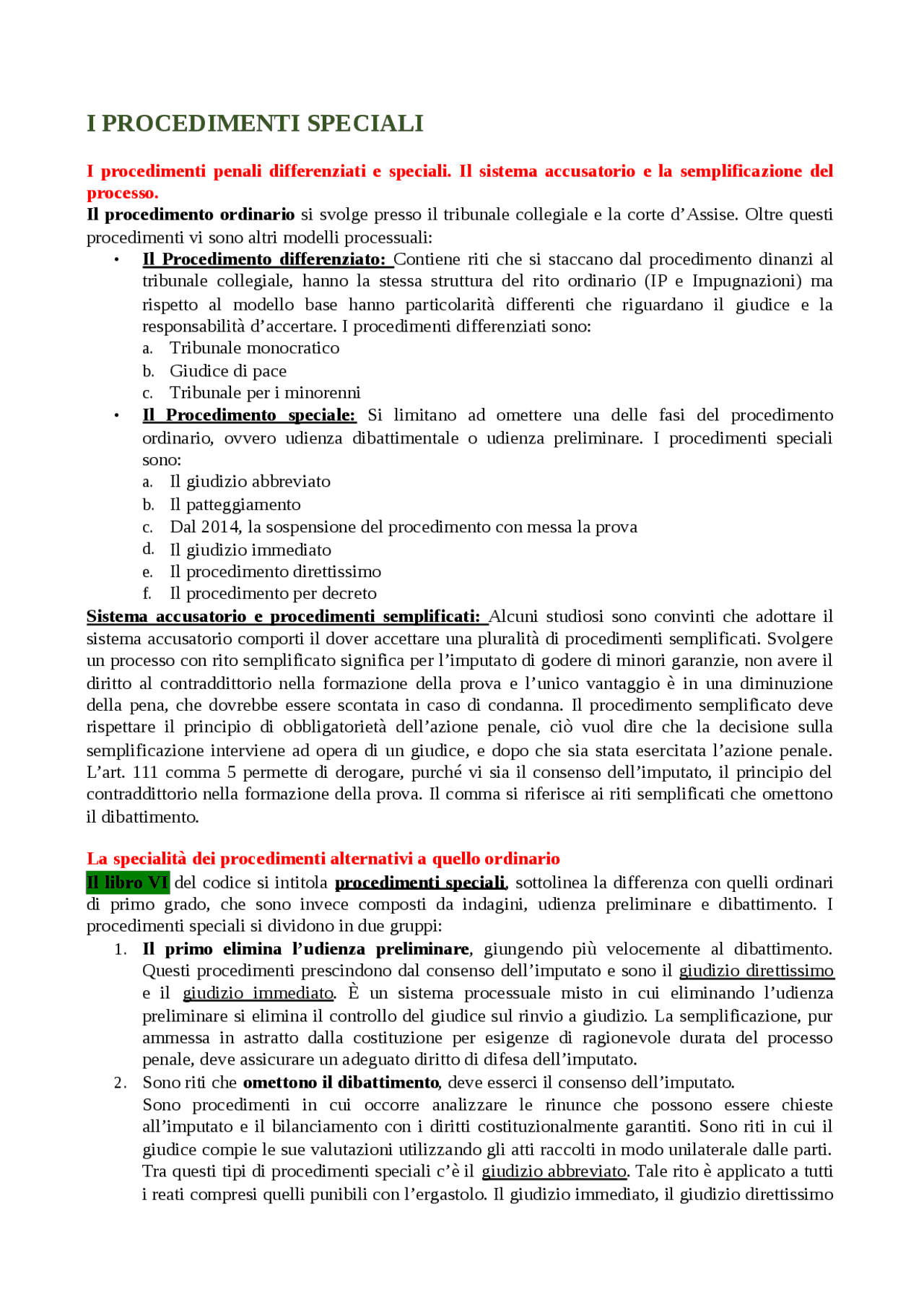 Procedimenti Speciali Docsity