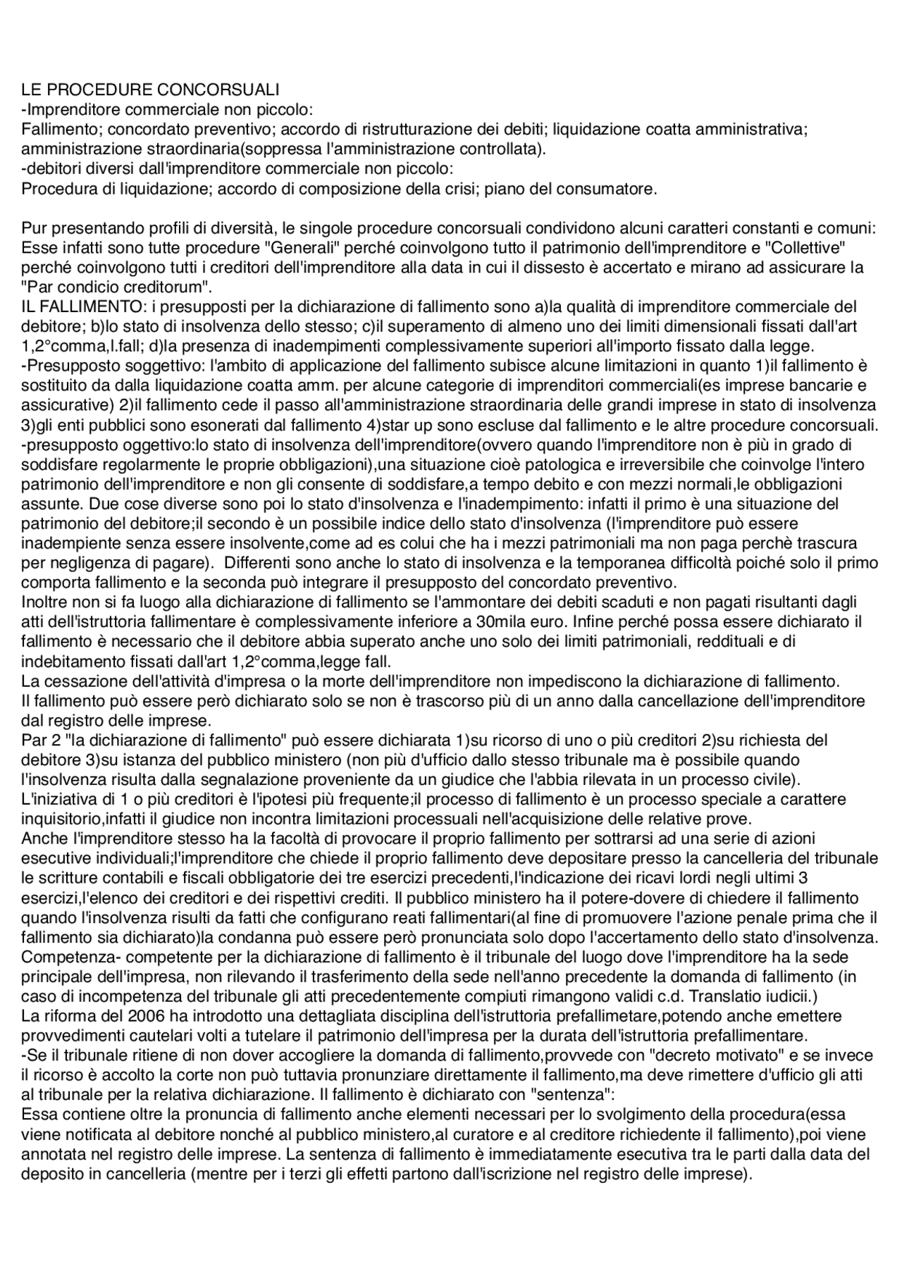 Riassunto Integrale Delle Procedure Concorsuali Dal Manuale Campobasso