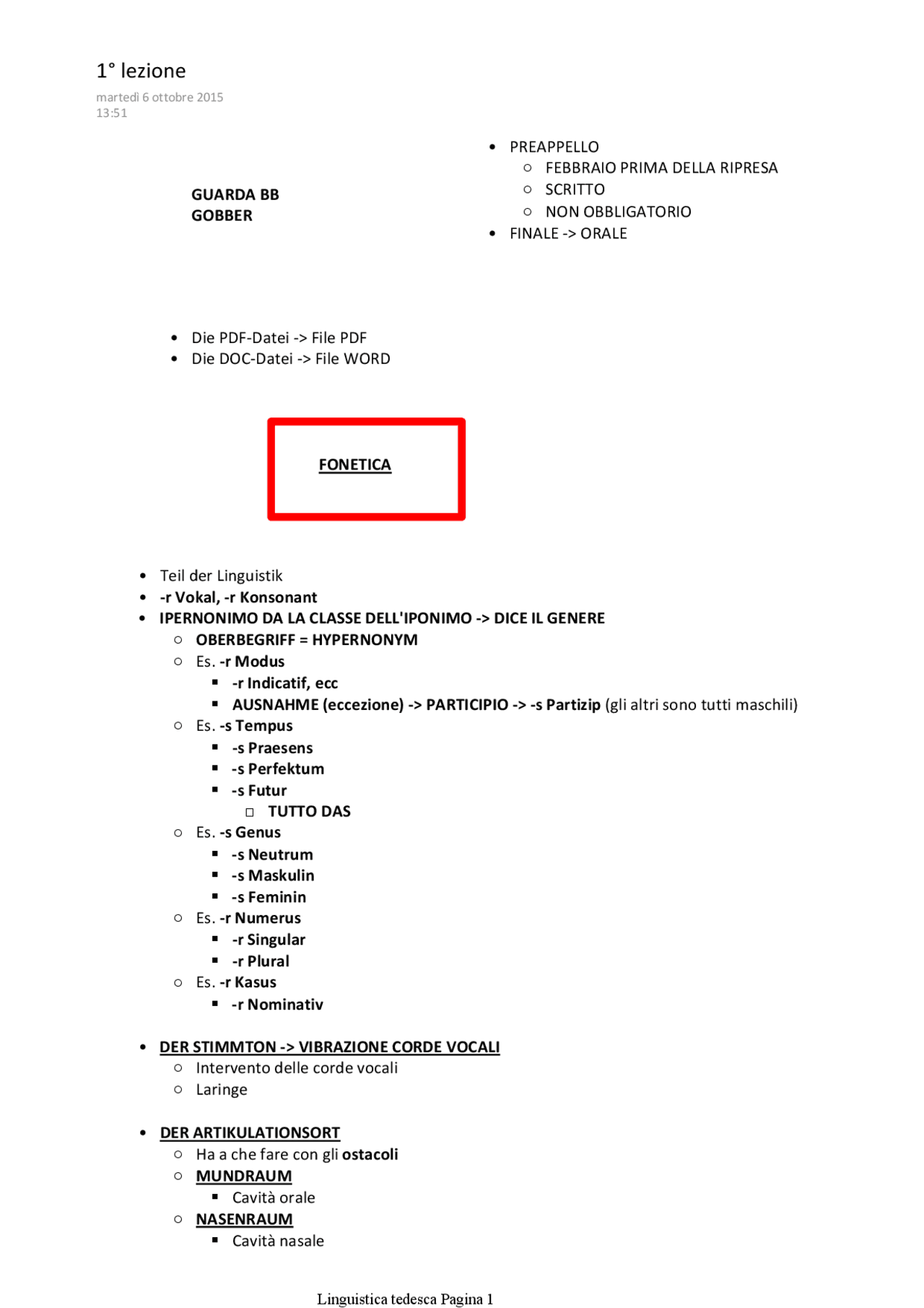 Linguistica Tedesc Prof Gobber I Semestre Parte Di Fonetica Docsity
