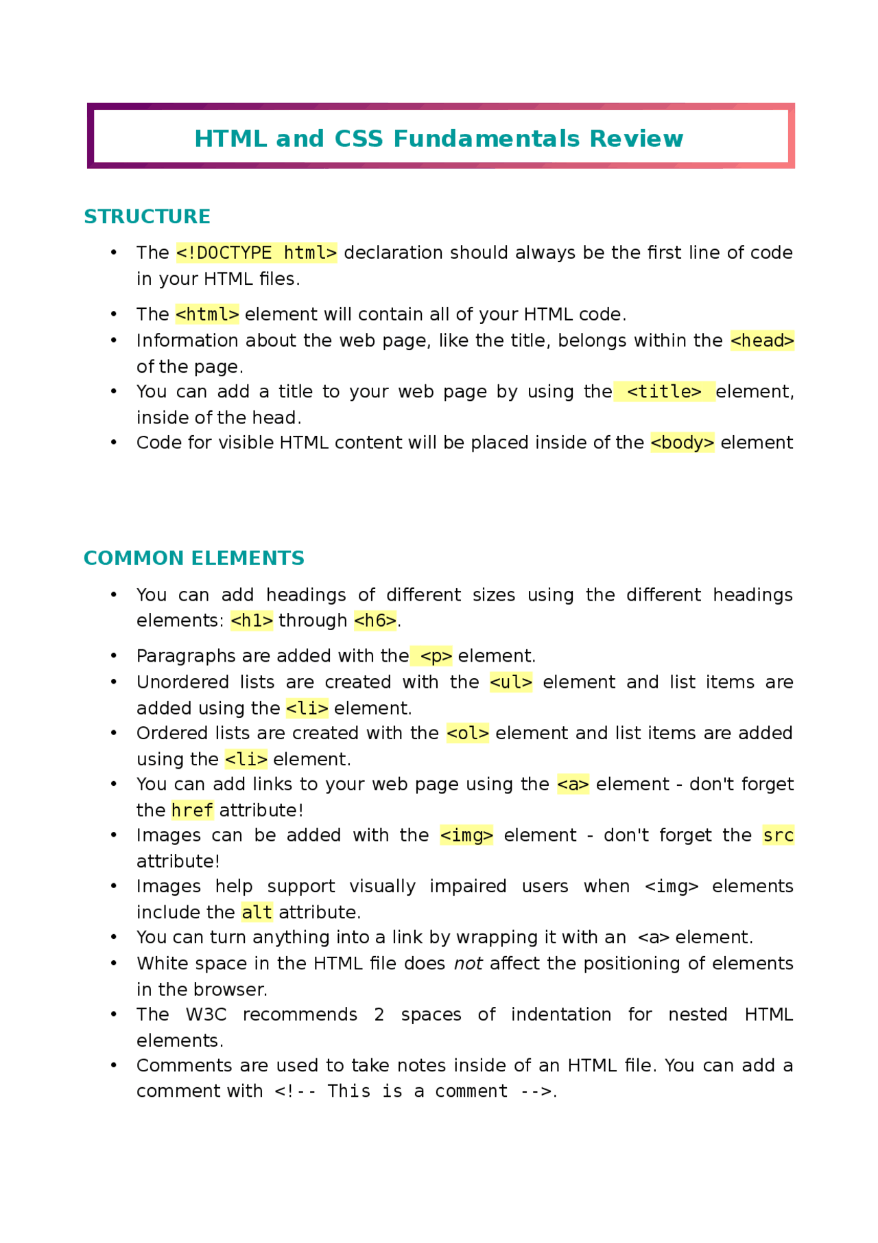 Riassunto Fondamenti Html E Css Docsity