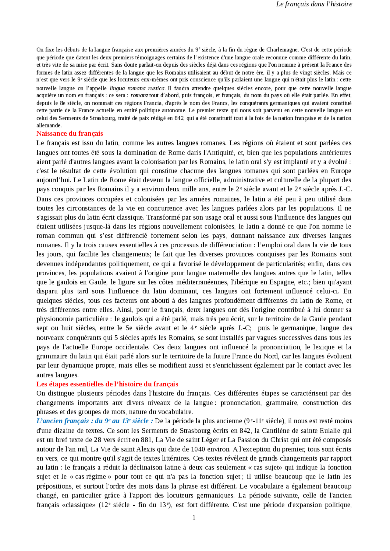 Storia Di Lingua Francese Docsity