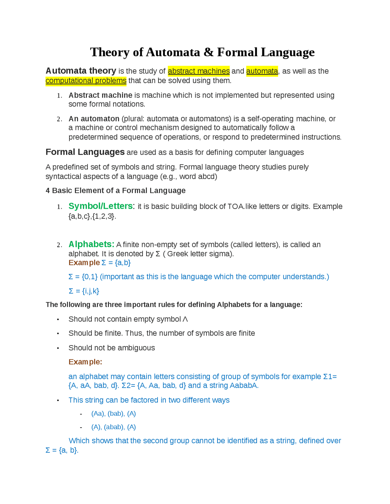 Theory Of Automata And Formal Languages Docsity