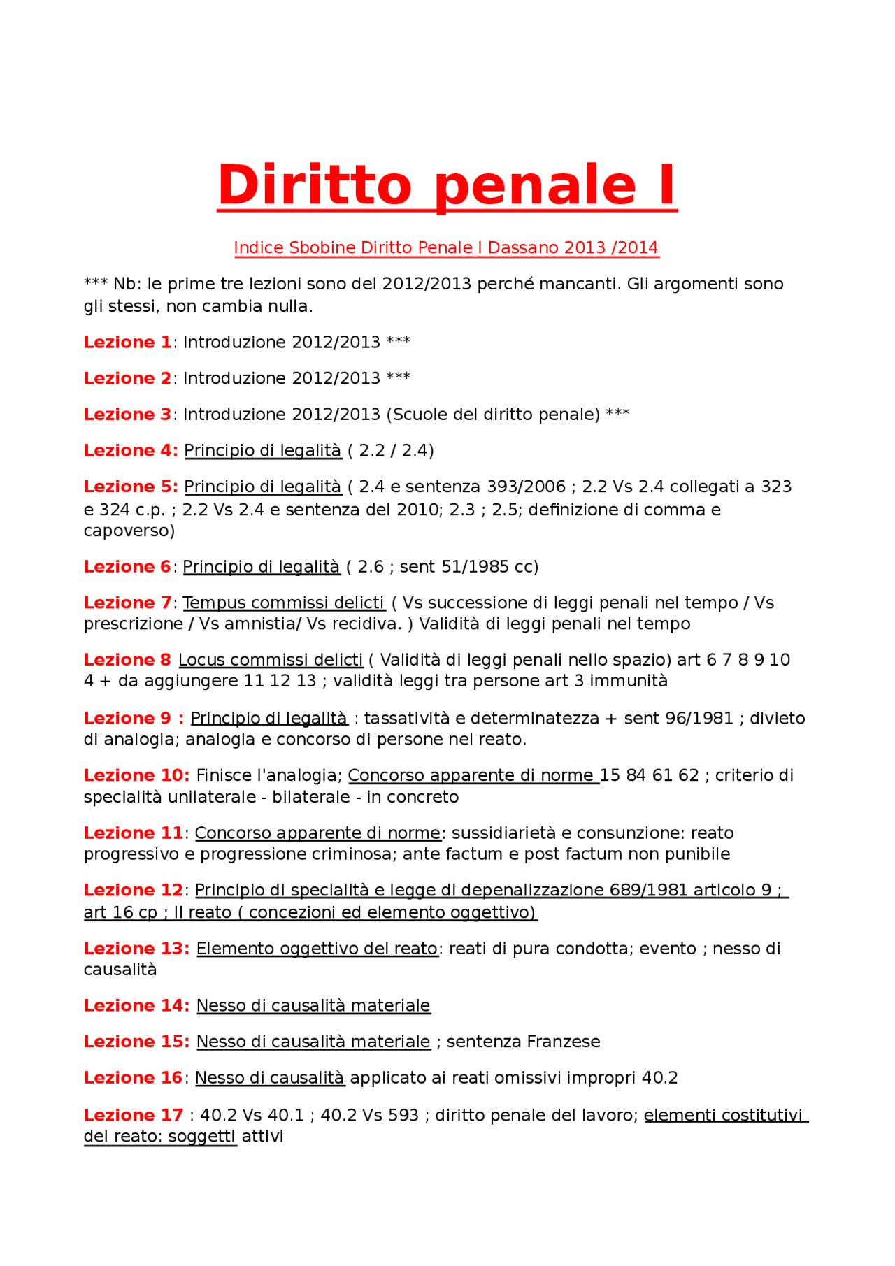 Diritto Penale Prof Dassano Docsity