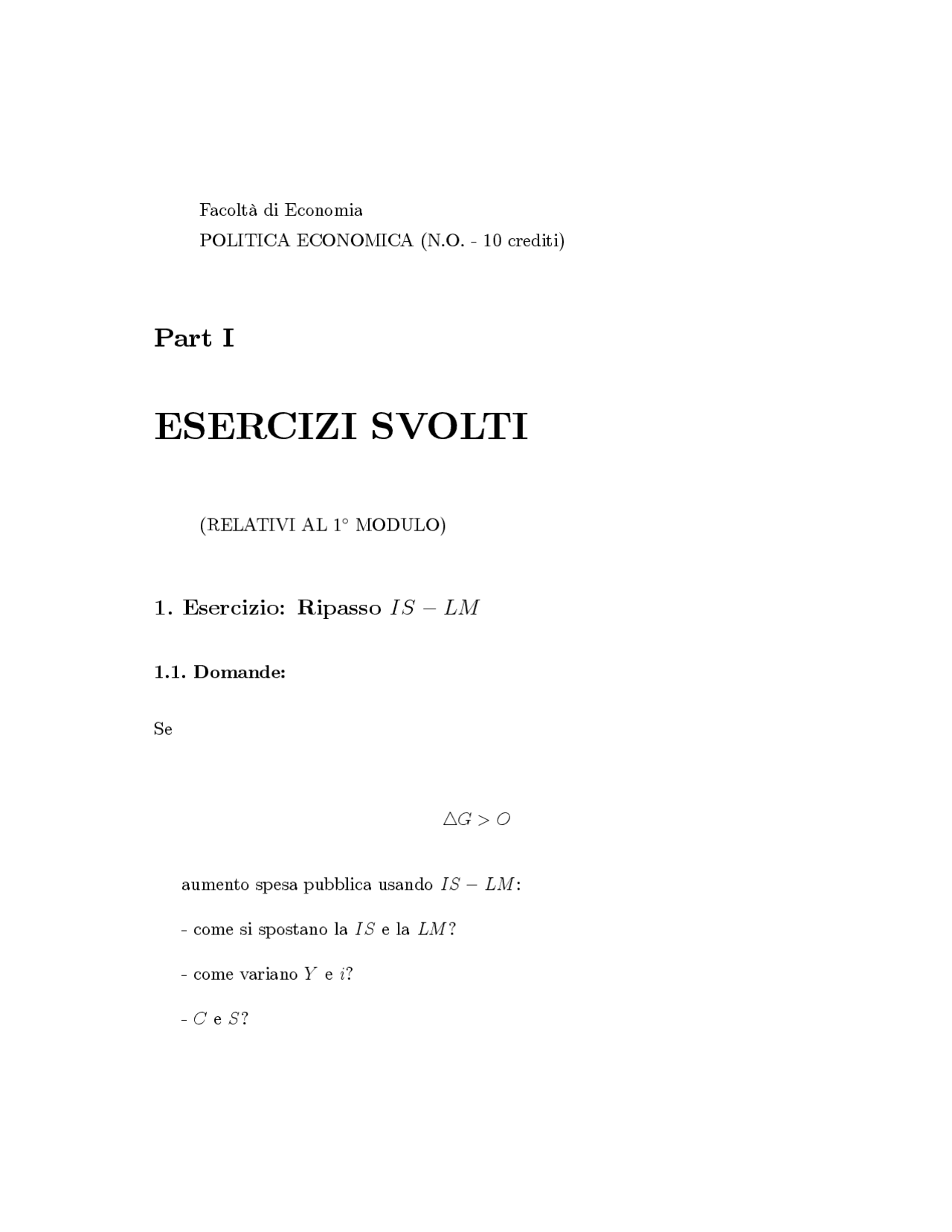 Esercitazioni Macroeconomia Appunti Di Macroeconomia Docsity