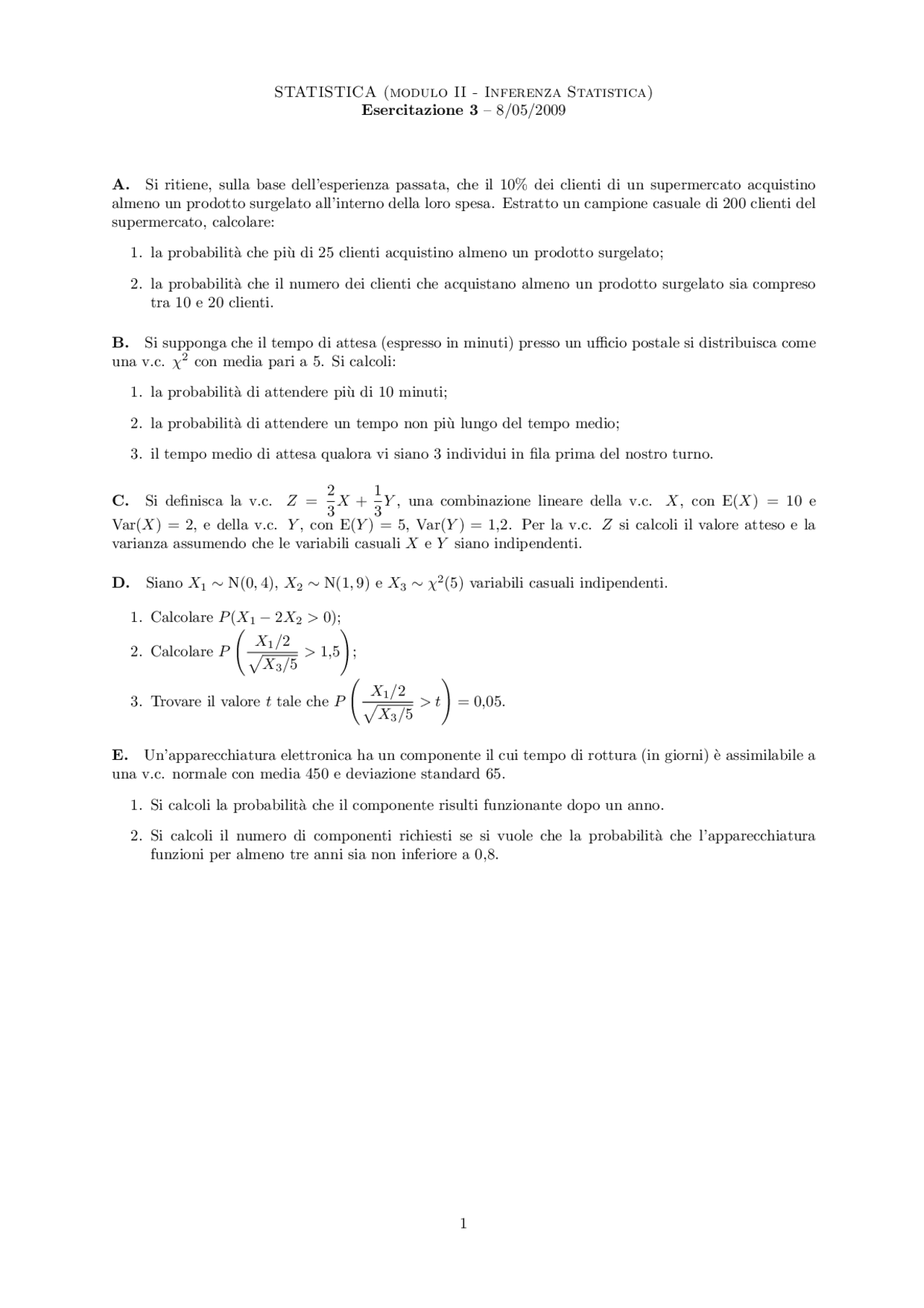 Statistica Inferenziale Domande Ed Esercizi Docsity
