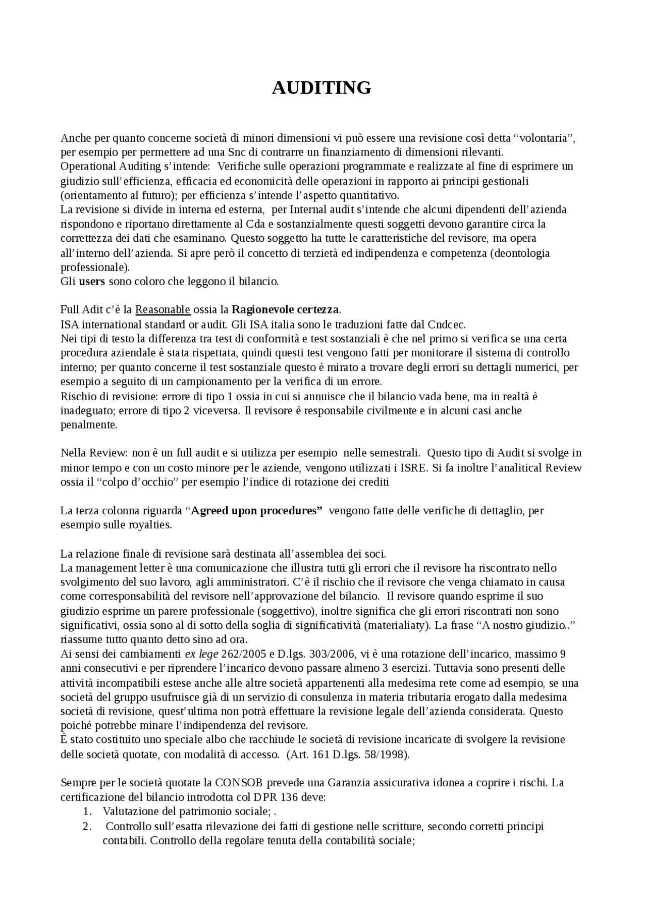Auditing E Sistemi Di Controllo Interno Docsity