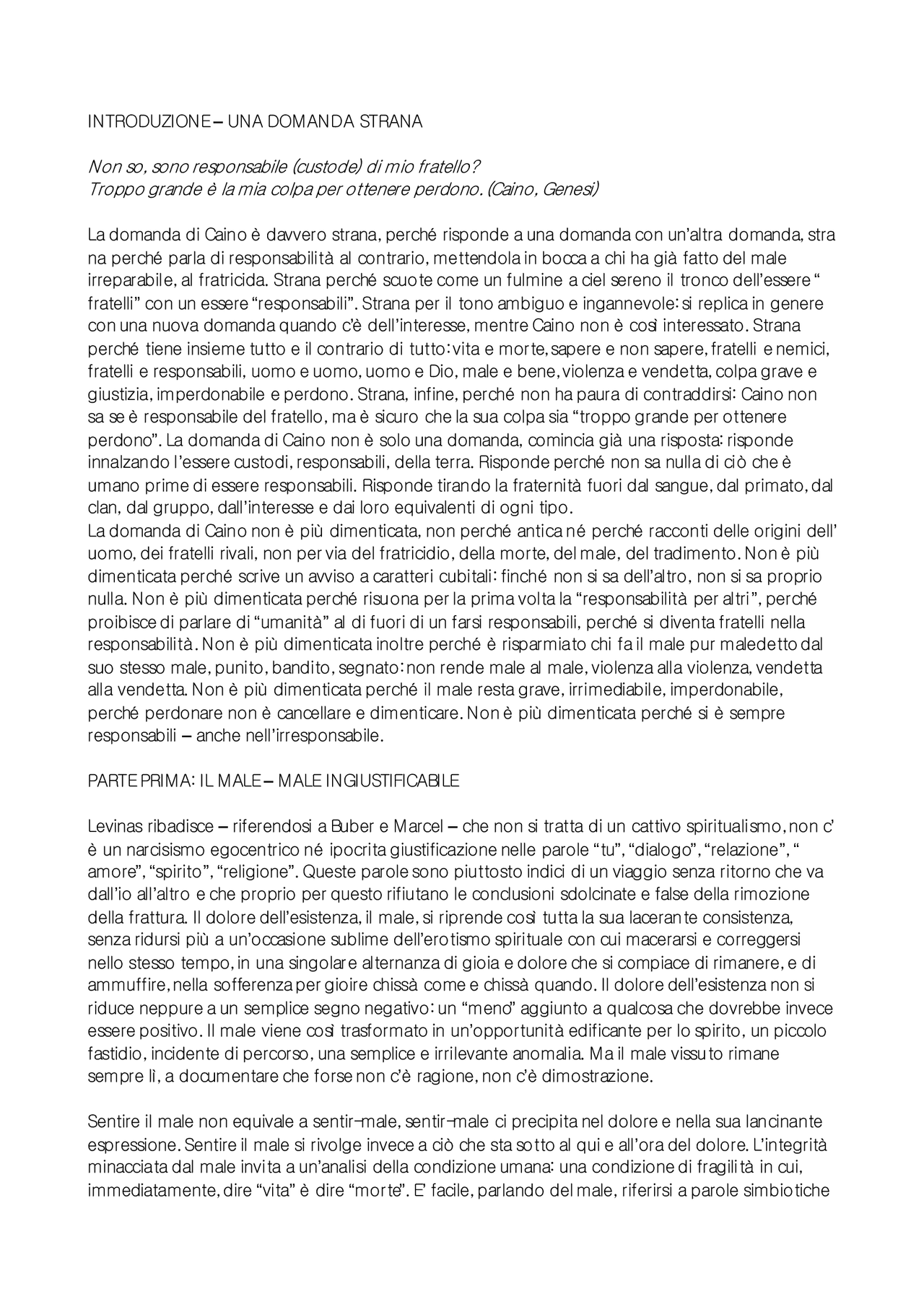 Riassunto La Domanda Di Caino Docsity