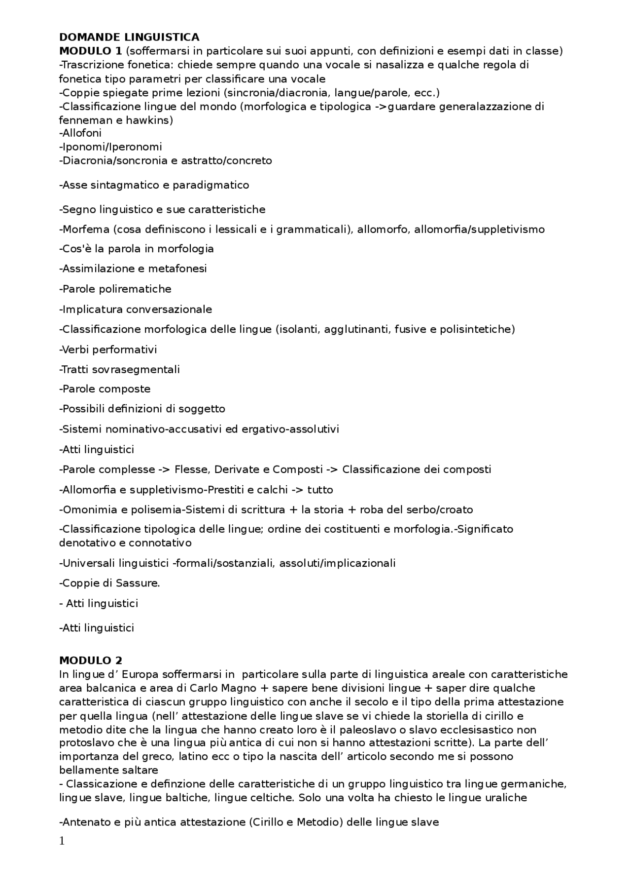 Domande Linguistica Generale Docsity