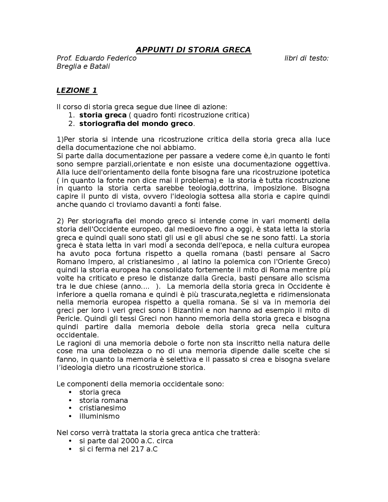 Storia Greca I Corso Di Storia Docsity