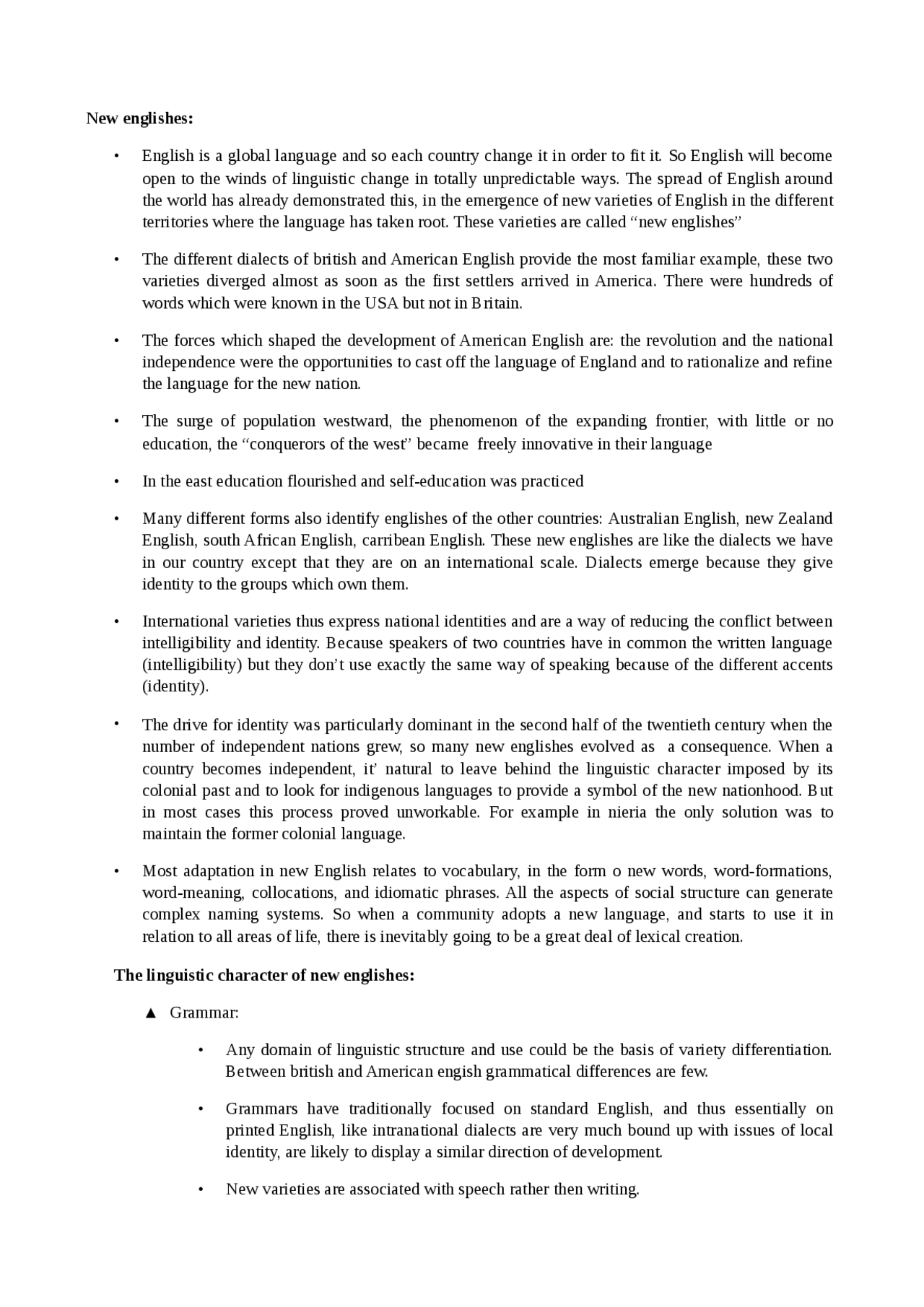 New englishes. the different englishes around the world - Docsity