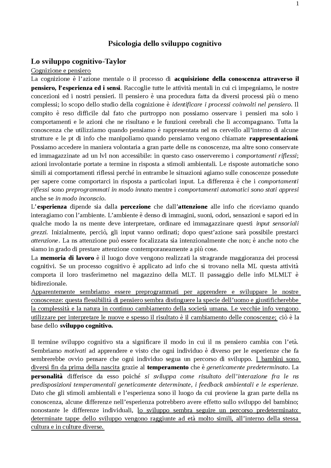 Psicologia Dello Sviluppo Cognitivo Docsity