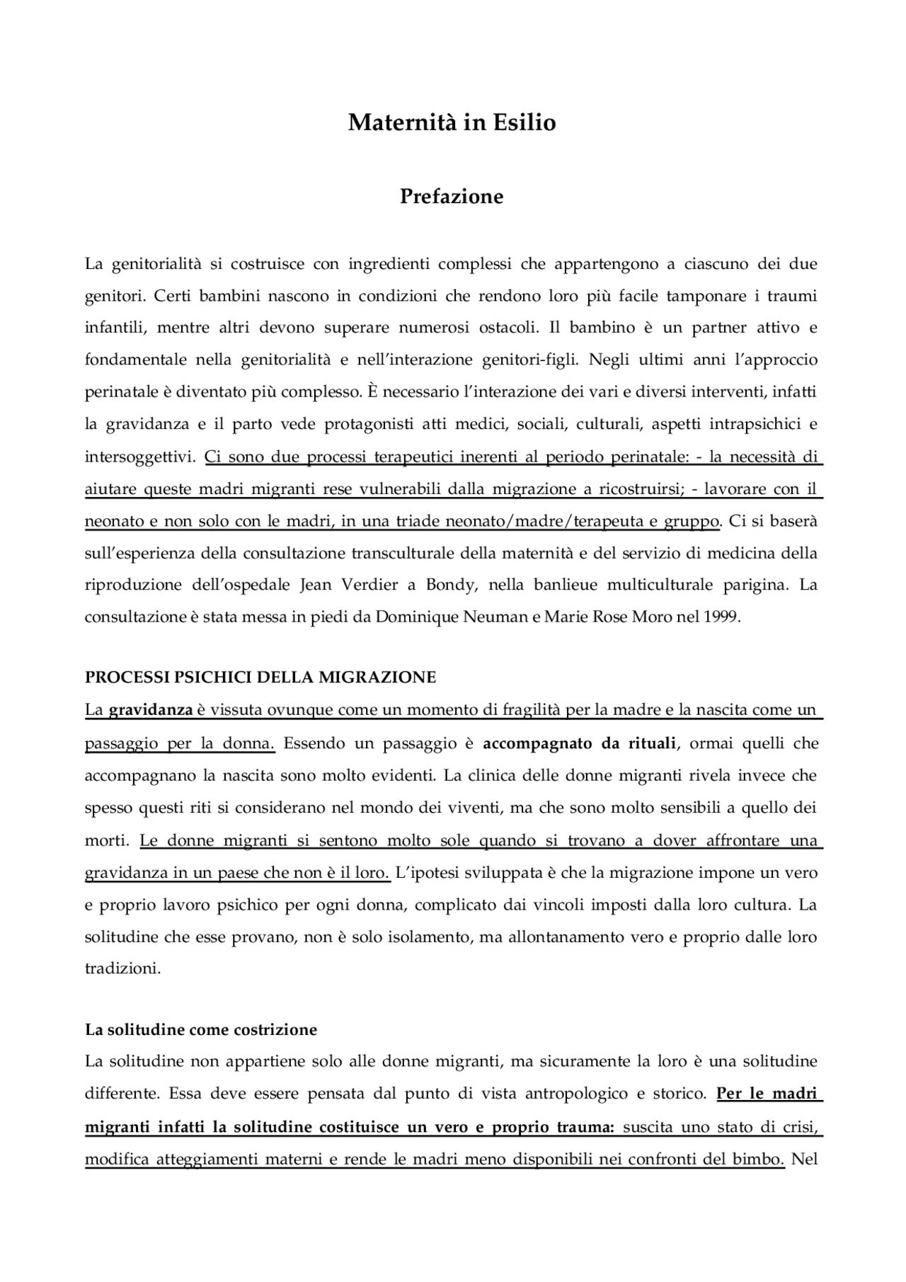 Maternità In Esilio Riassunto Di Tre Capitoli Del Libro Docsity
