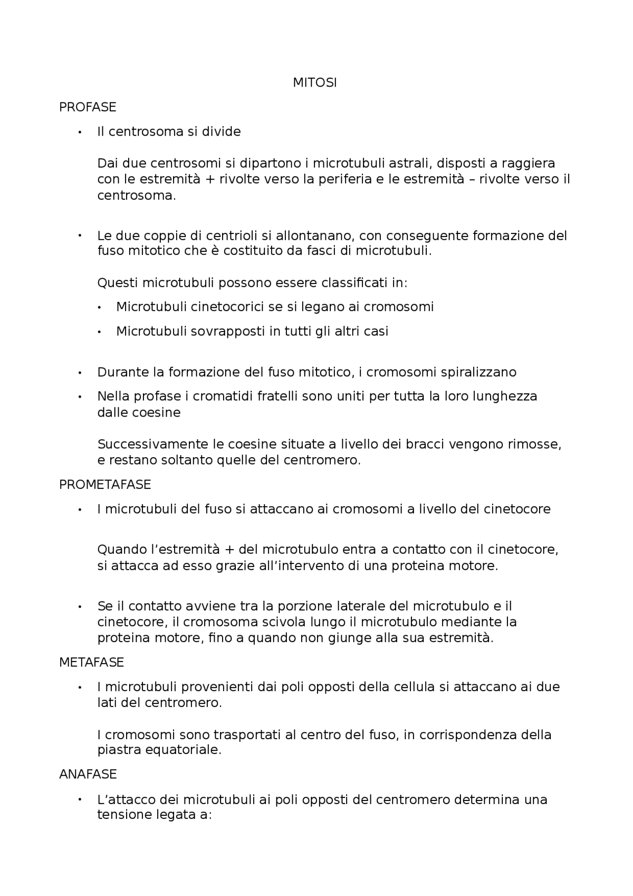 Schema Riassuntivo Delle Fasi Di Mitosi E Meiosi Docsity