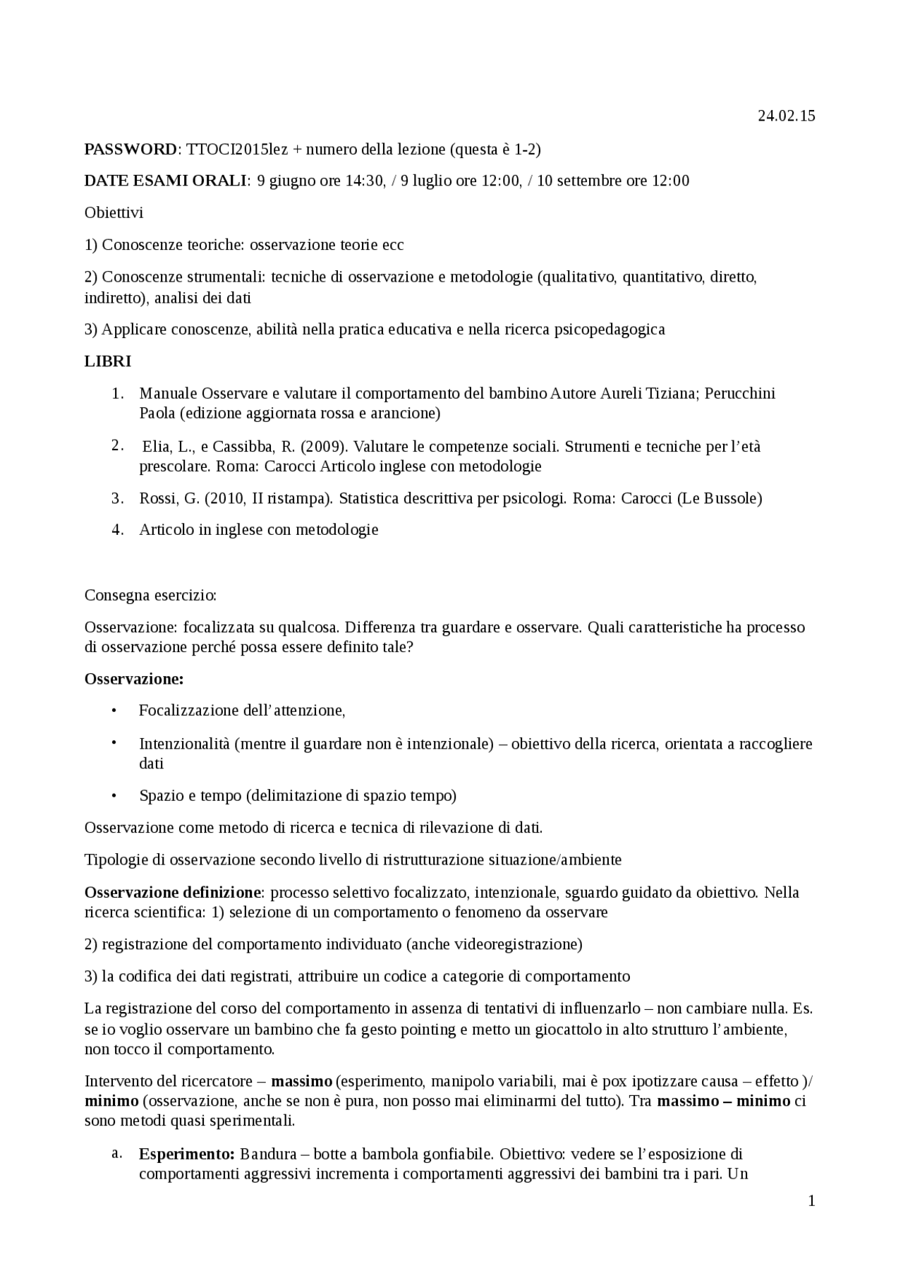 Teorie E Tecniche Di Osservazione Docsity
