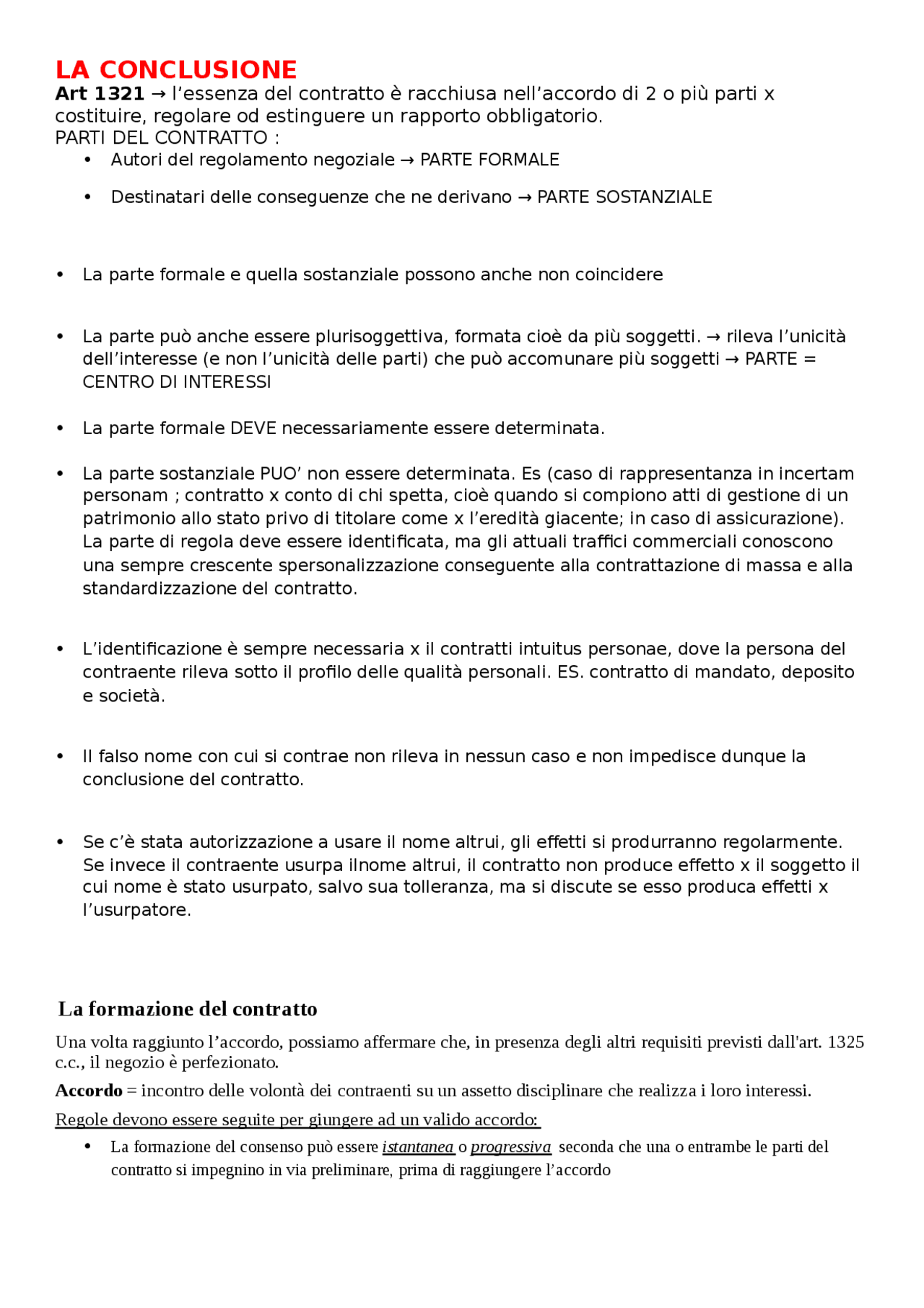 La conclusione del contratto - Docsity